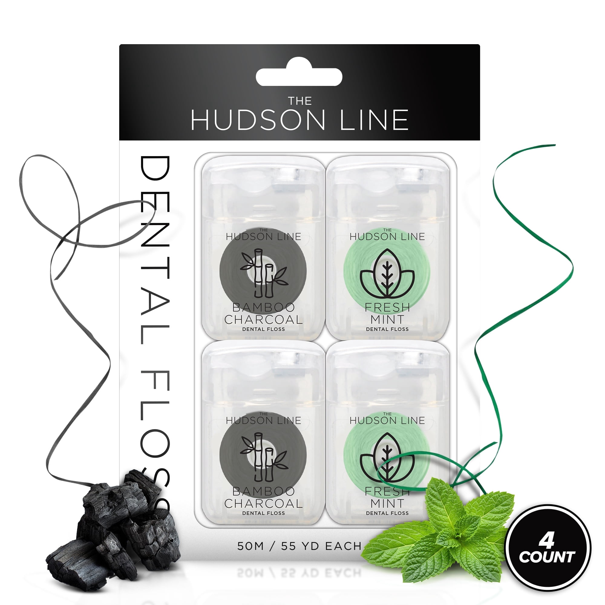 Dental Floss Mint Charcoal 4 Pack 50 Meter 55 Yard Bamboo Floss Premium ...