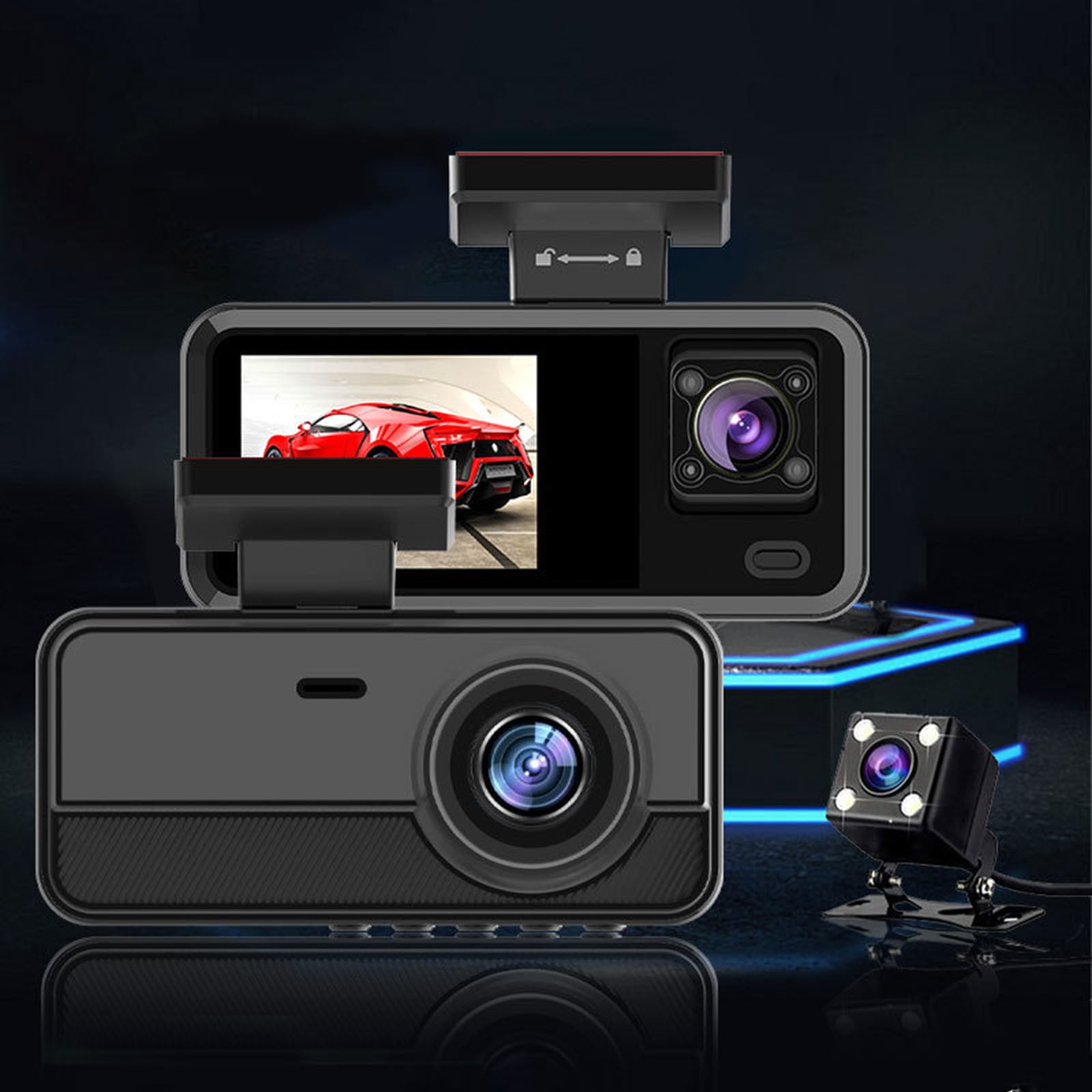 BLNVKOP 3 Channel Dash Cam Front And Rear Inside 1080P Dash Camera For ...