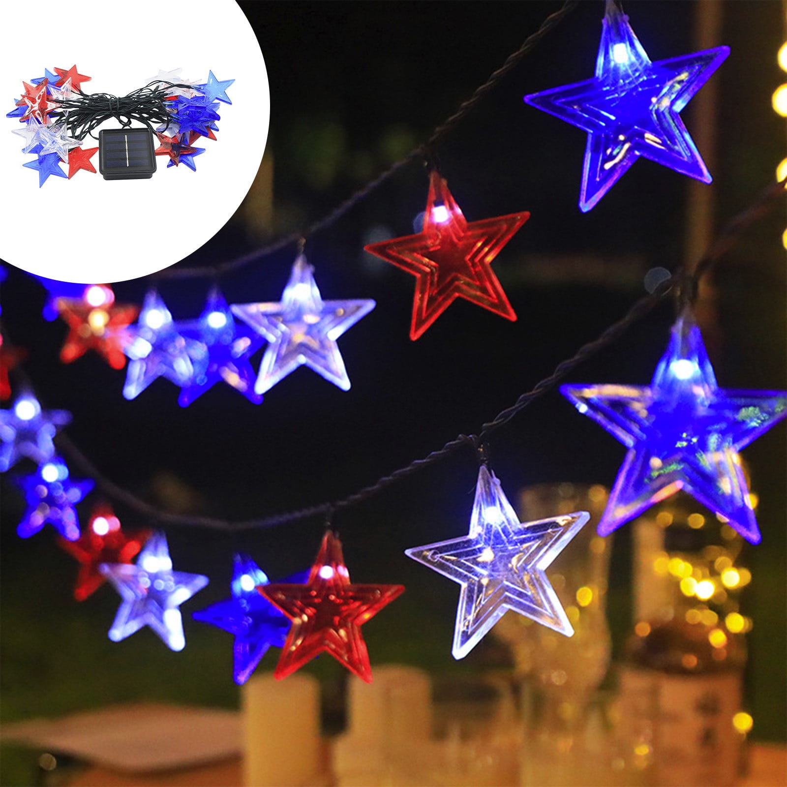 BLNVKOP 4th Of July Star String Lights 16FT 20 LED Red White Blue Star ...