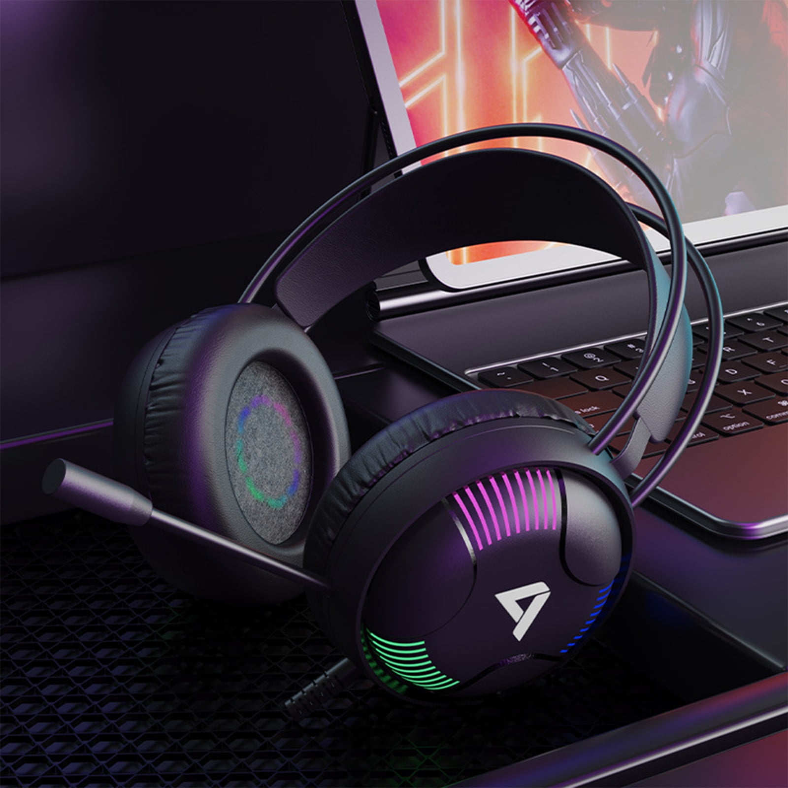 BLNVKOP 7.1 Surround Sound LED Color Light Effect Soft Leather Headbeam ...