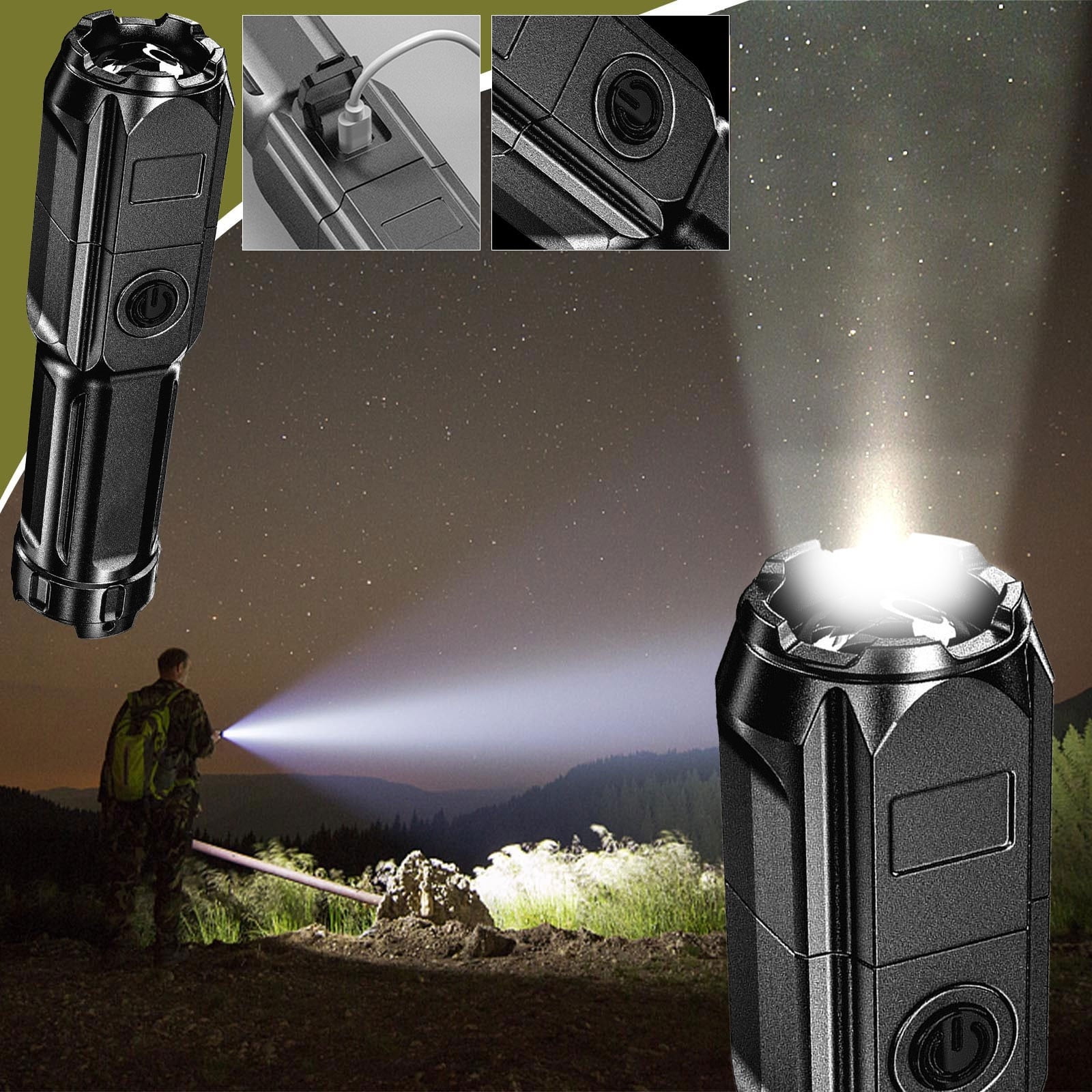 BLNVKOP ABS Strong Focusing Flashlight Outdoor Portable Home Common ...