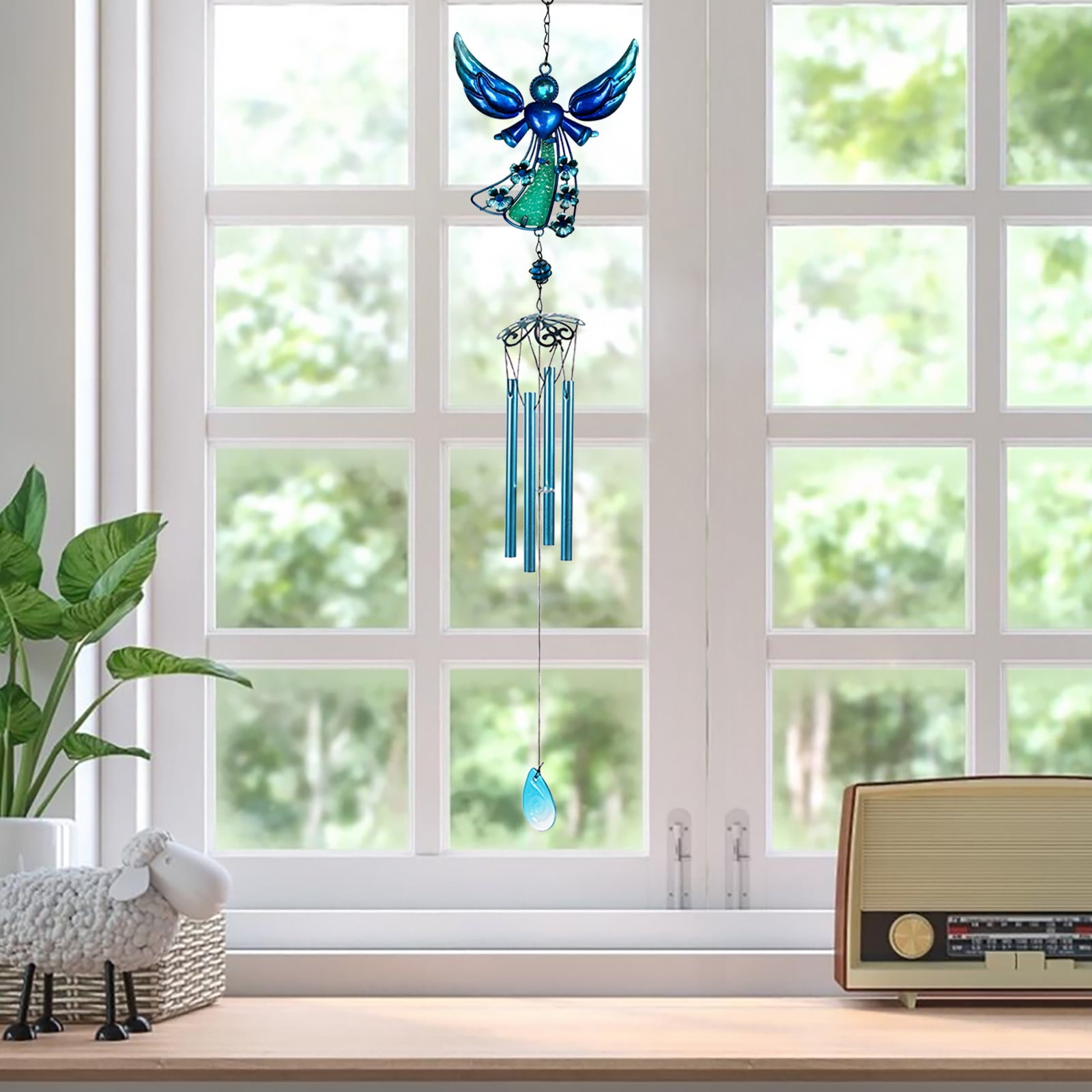 BLNVKOP Angel Wind Chime Iron Metal Crafts Ornaments Glass Painted ...