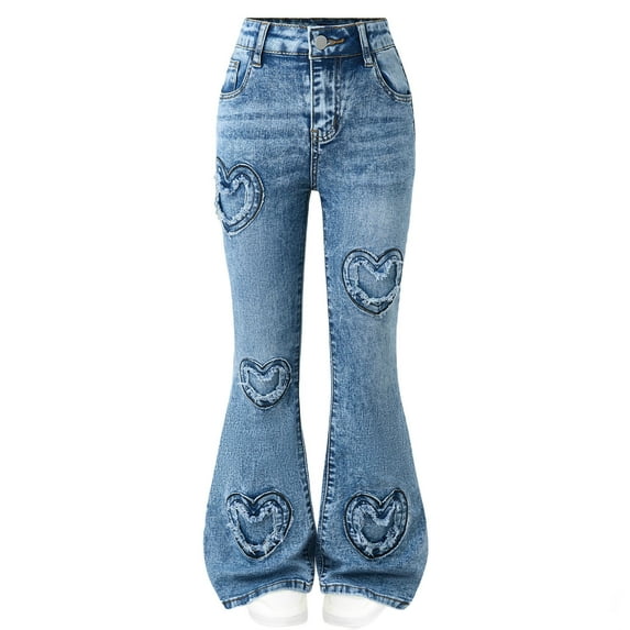 BLNVKOP Children's High Waisted Flare Leg Jeans Split Raw Hem Denim ...