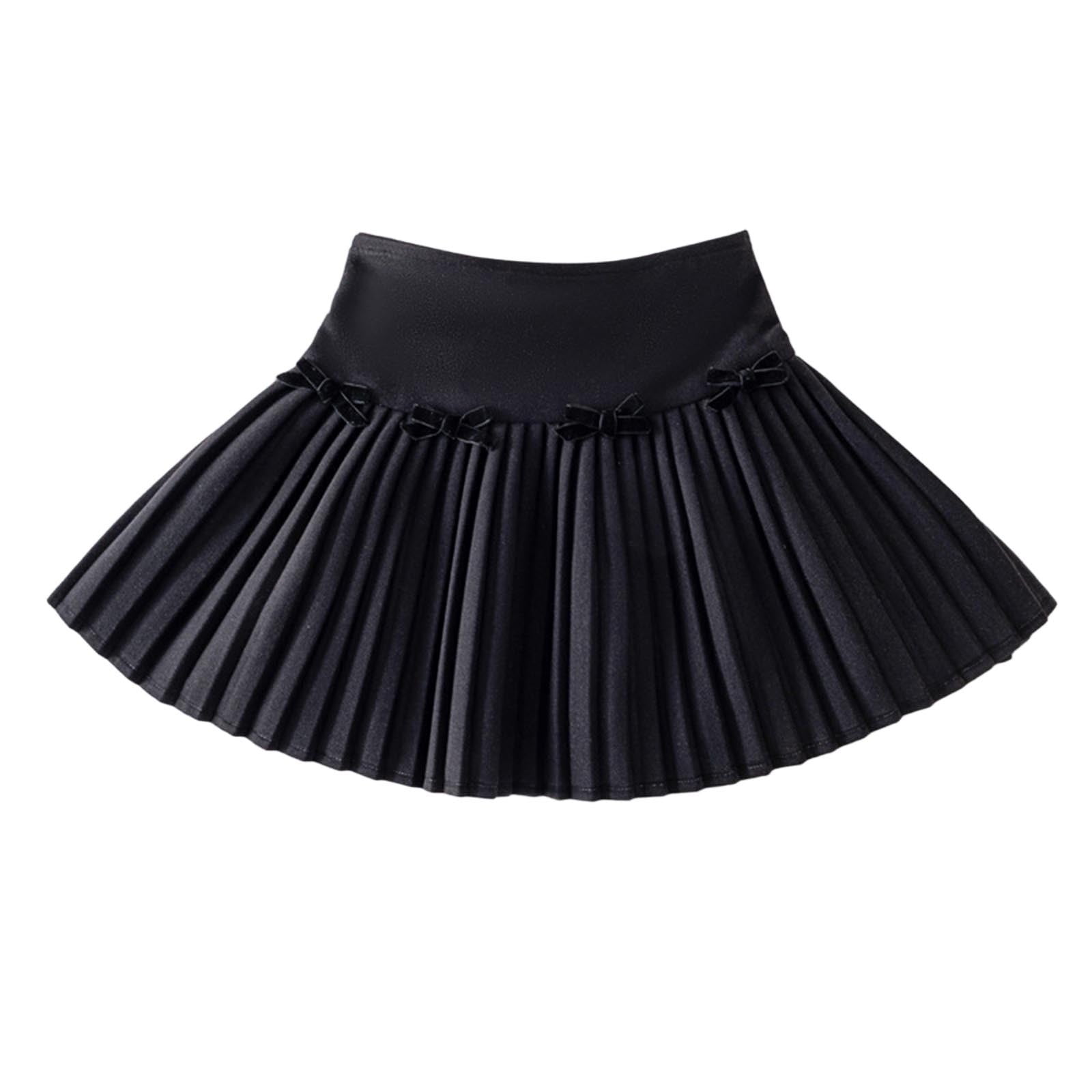BLNVKOP Children's Solid Color Bow Half Skirt Girls' A-line Pleated ...