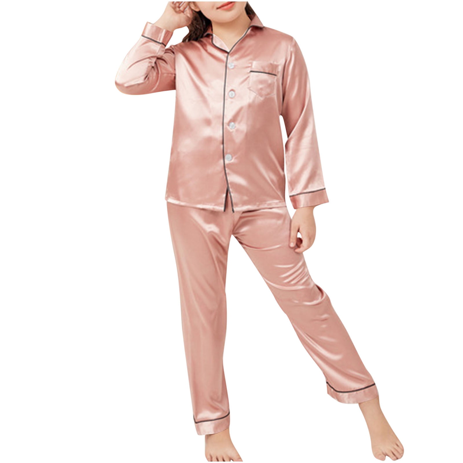 BLNVKOP Children's Summer Solid Color Thin Home Clothing with Ruffle ...