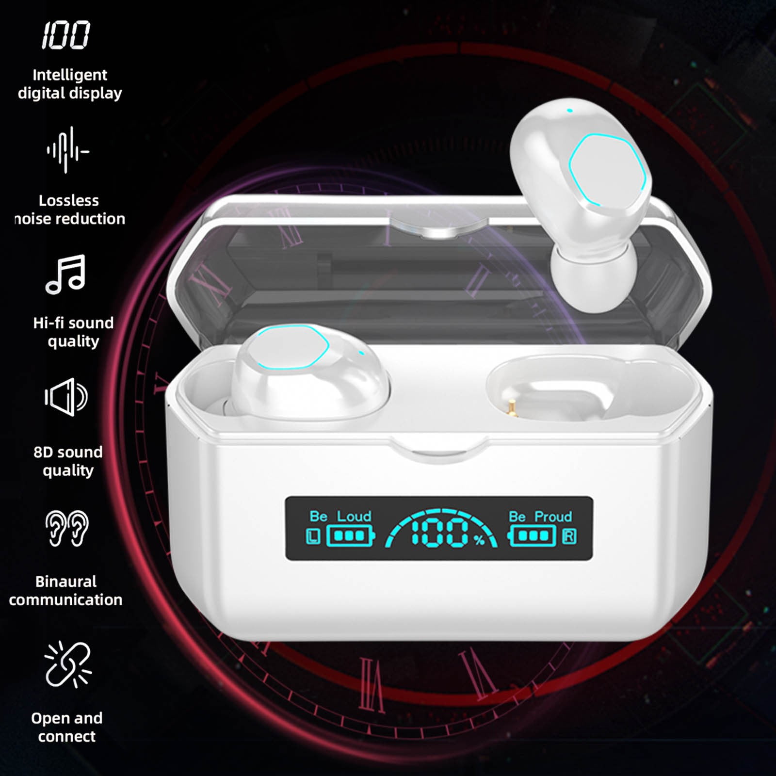 BLNVKOP Earphones With Microphones Sport Ear Hook LED Display Wireless ...