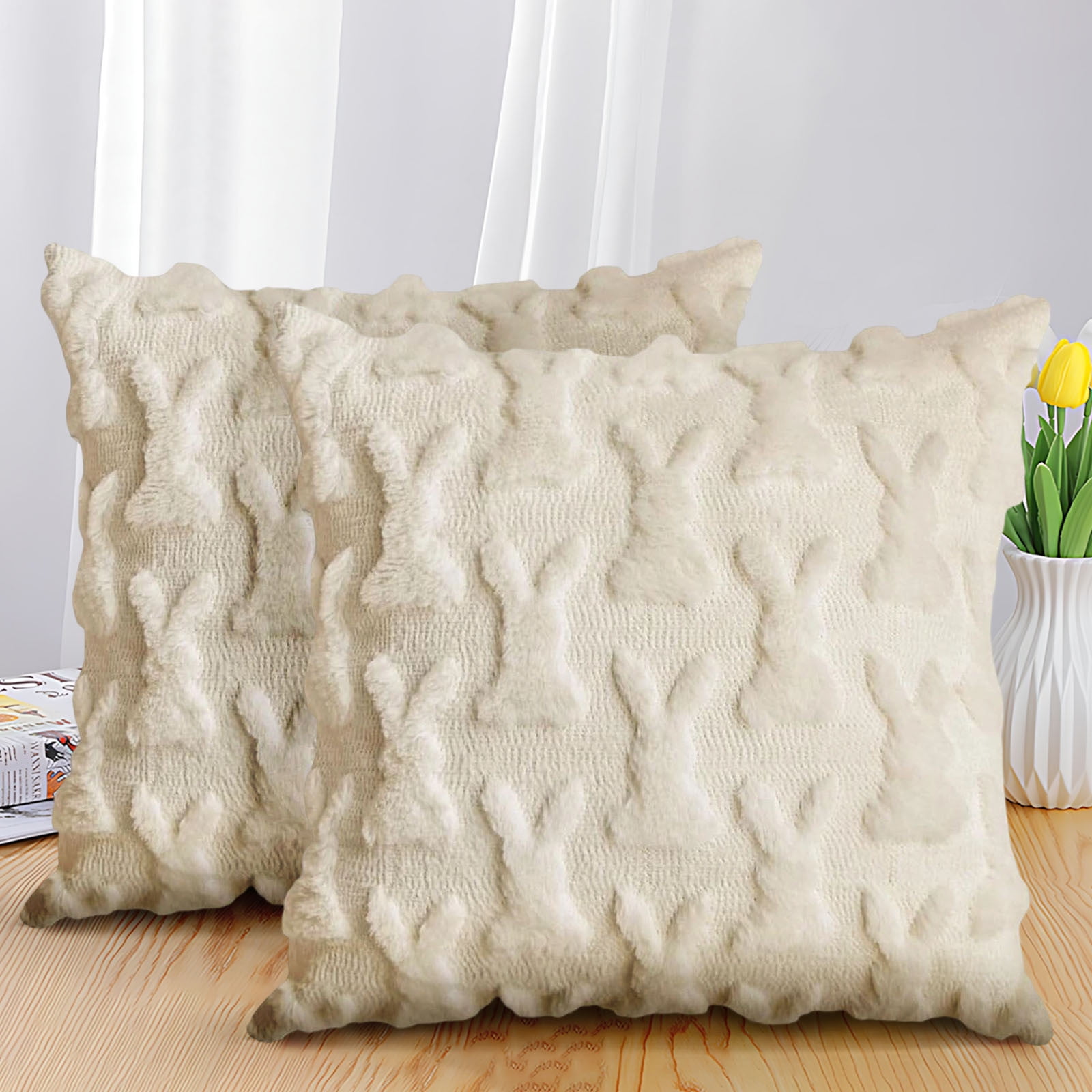 BLNVKOP Embroidered Rabbits Pillow Cushion - Living Room Sofa ...