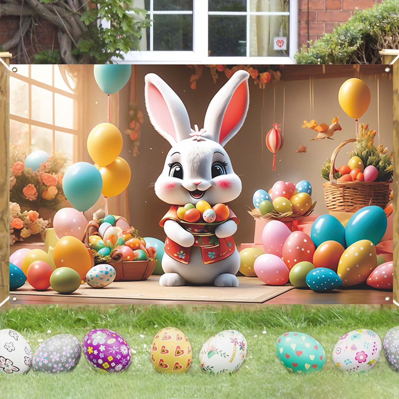 BLNVKOP Easter Party Backdrop Cloth - Bunny Theme Spring Photography ...