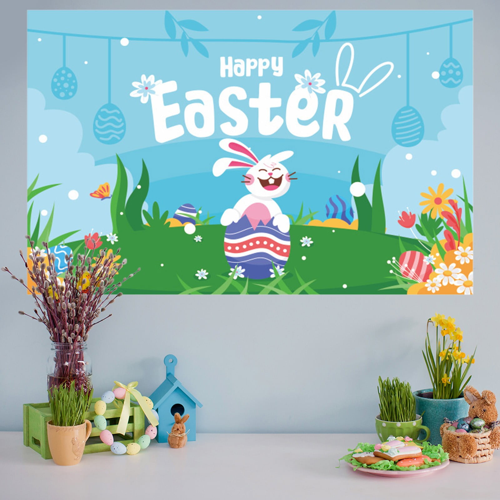 BLNVKOP Easter Photo Booth Backdrop Banner - Spring Party Decoration ...