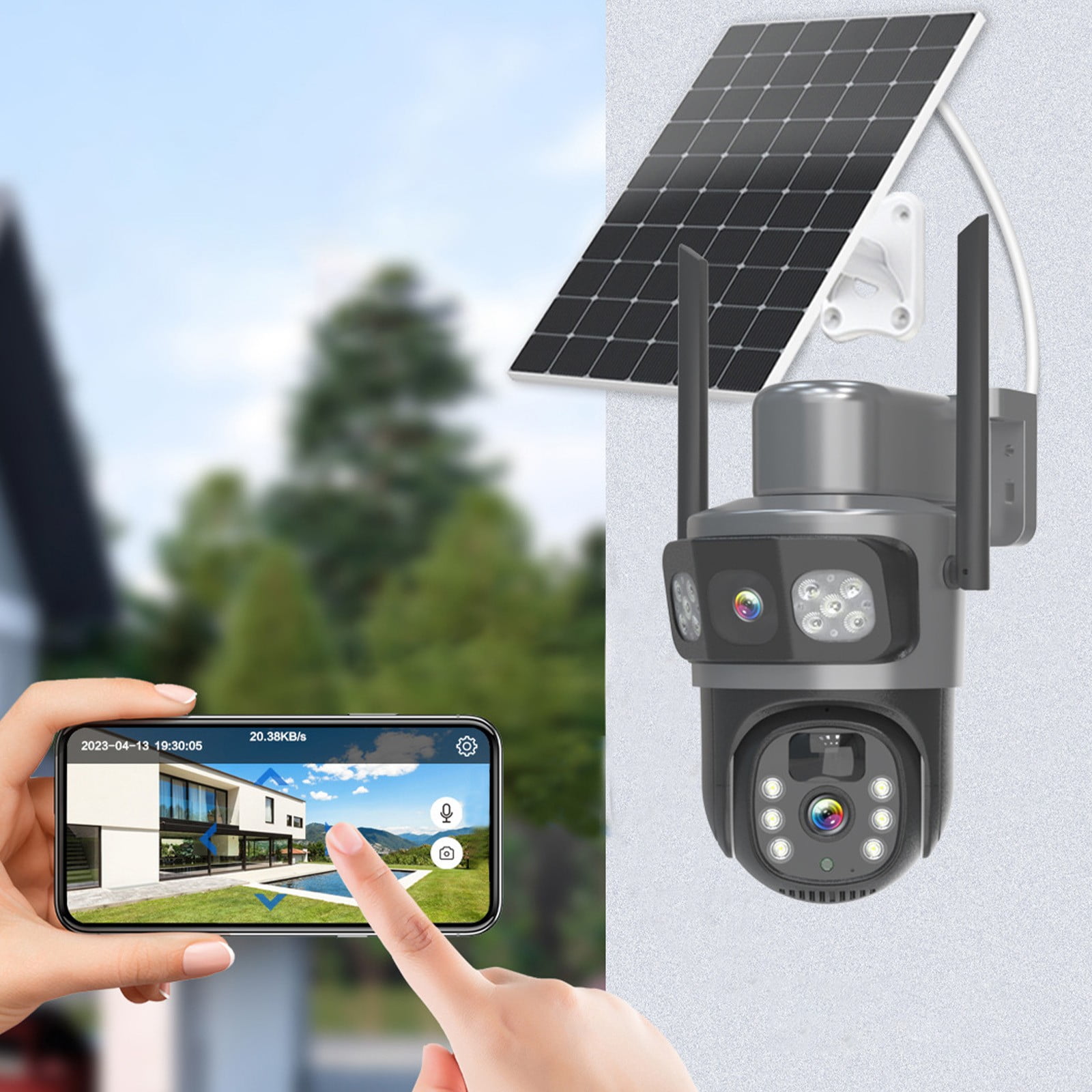 BLNVKOP Ehance Home Security With Our Outdoor Double-Lens Solar-Powered ...