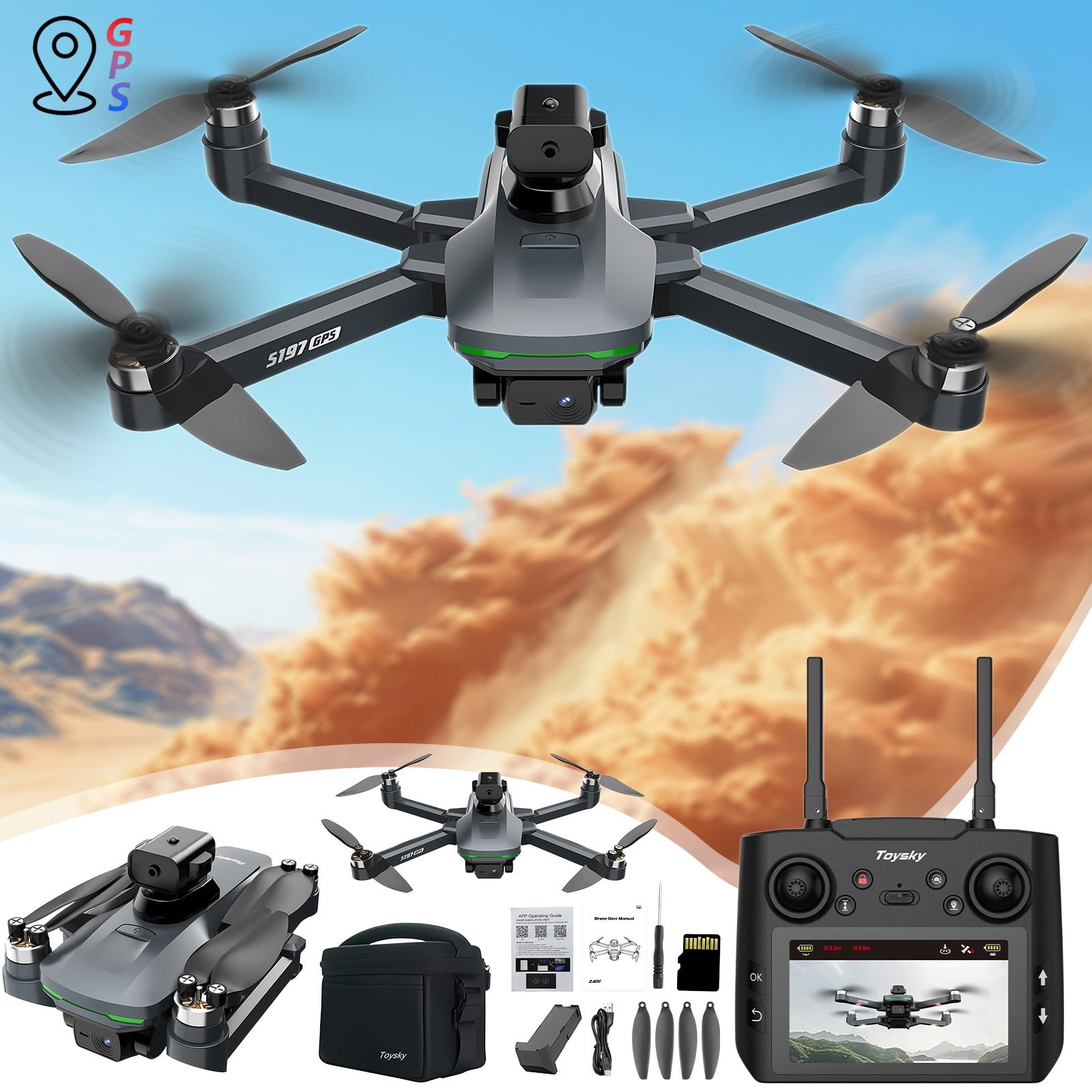BLNVKOP GPS Drone With 4.5 Inch Screen Remote Control Brushless Motor ...