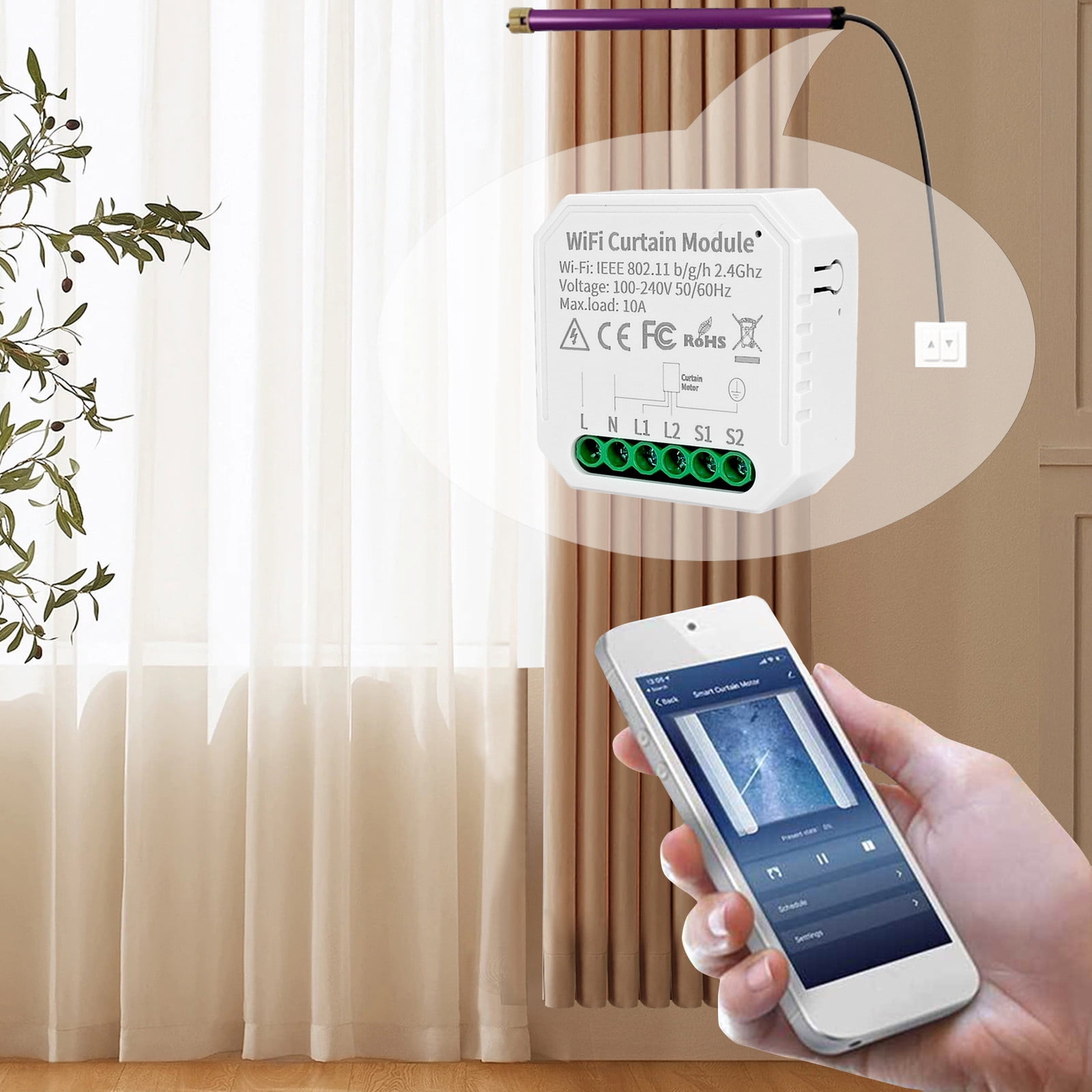 BLNVKOP Intelligent Curtain Controller WiFi Connection APP Remote ...