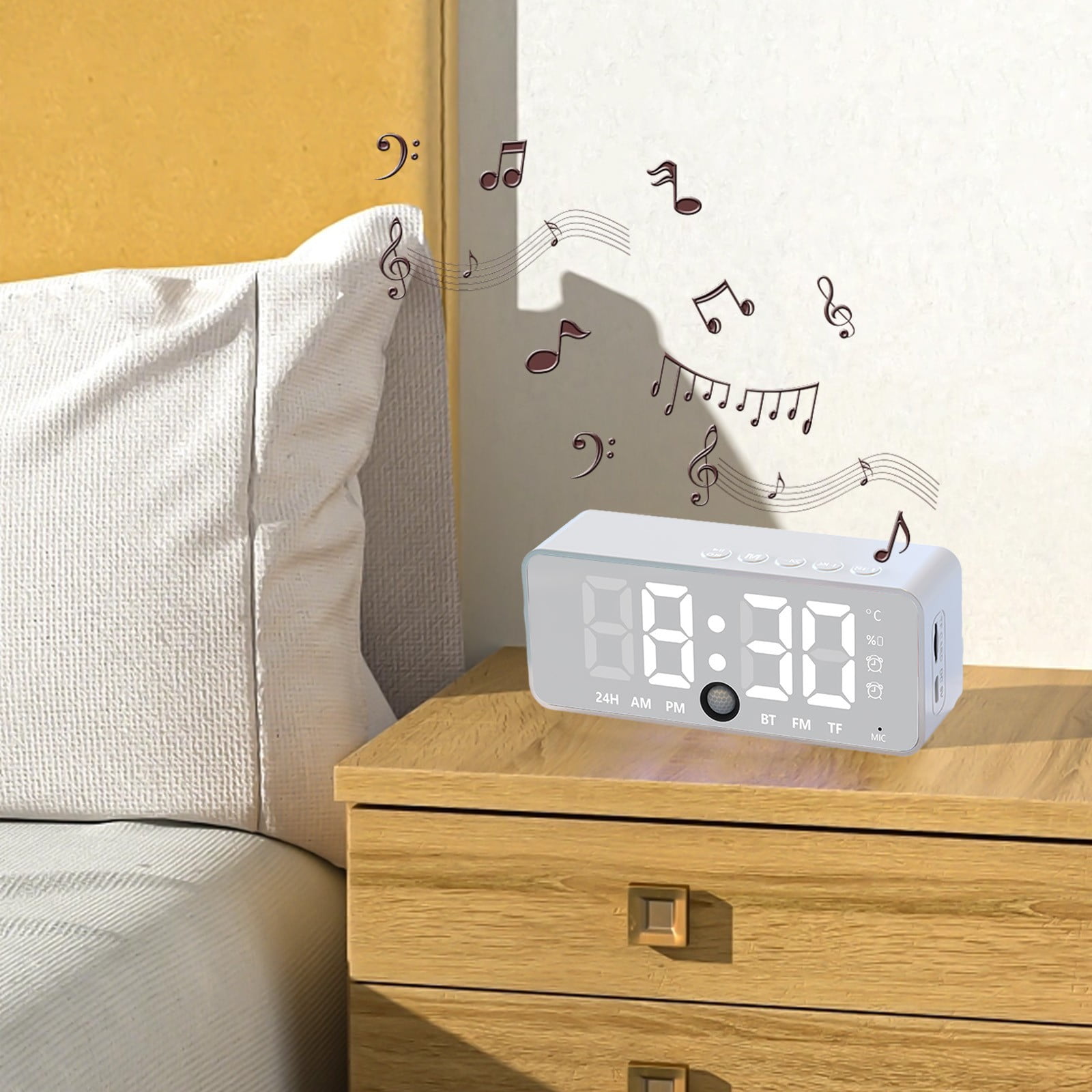 BLNVKOP Mirror Sound, Clock, Alarm, Speaker With A-I Voice Prompt, Human Sensing Mode, Dual ...