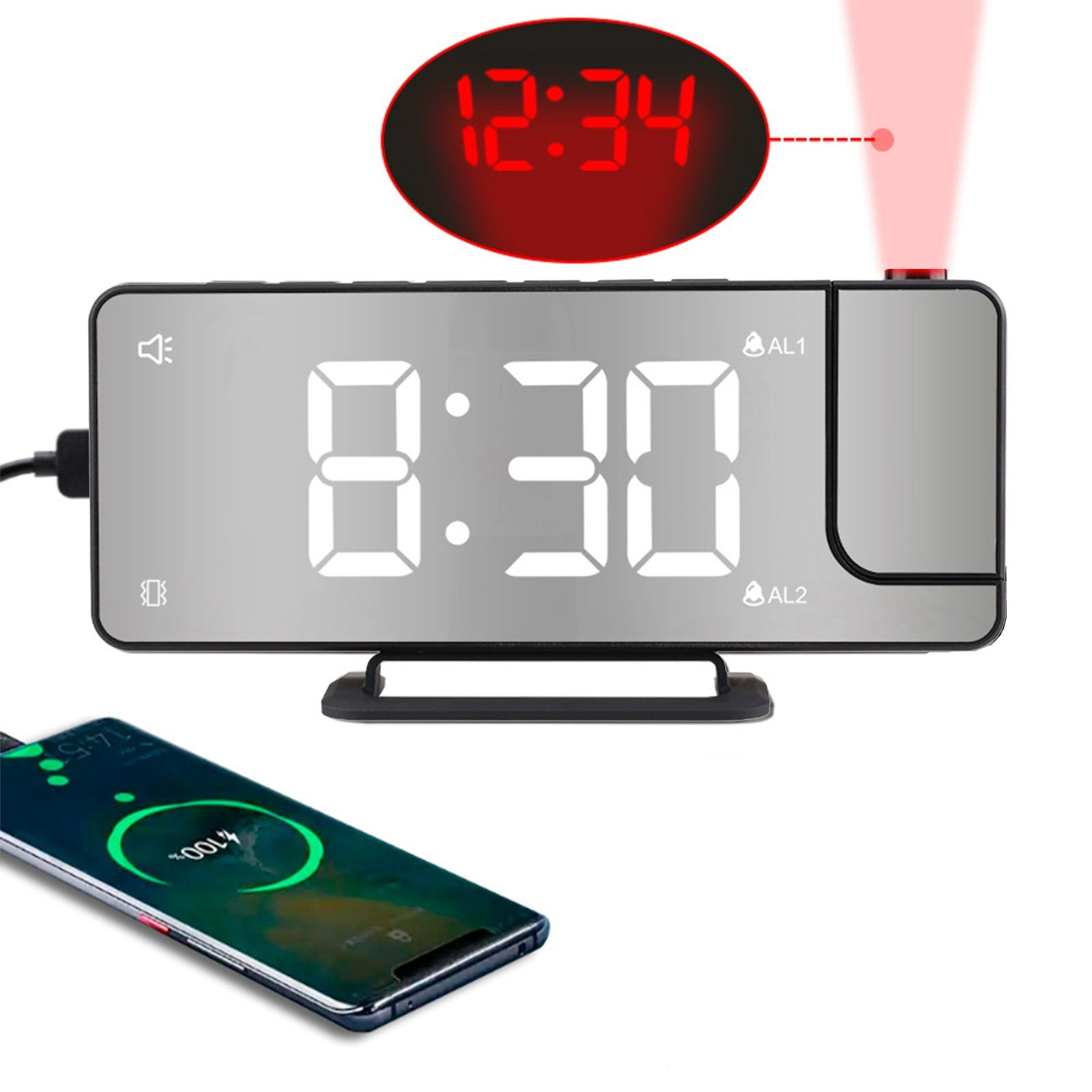 BLNVKOP Projection Clock Large Screen LED Digital Alarm Clock ...