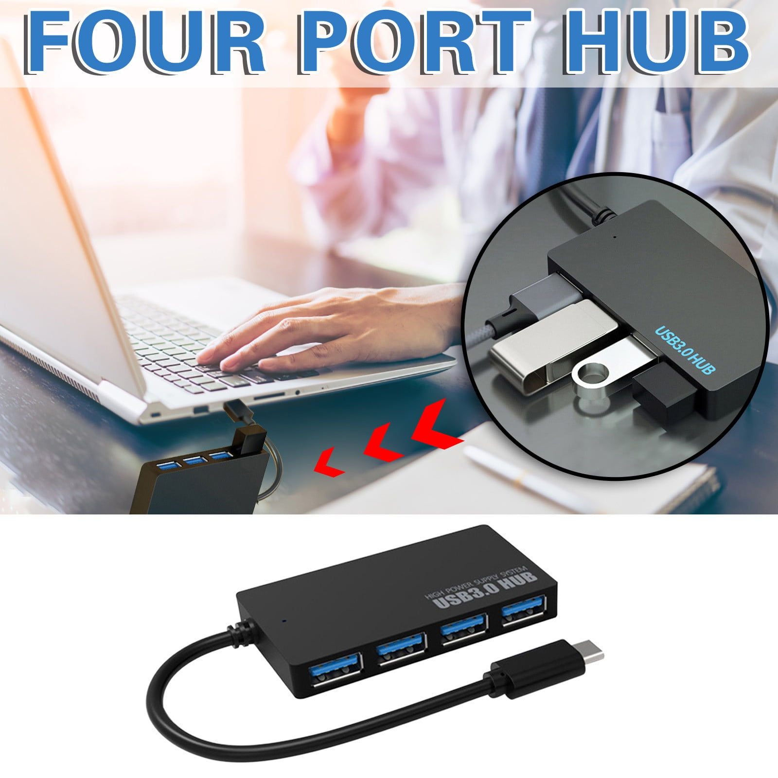 BLNVKOP USB-C Hi-Speed 4 Port USB 3.0 Multi HUB Splitter Expansion For Desktop PC Laptop Adapter ...