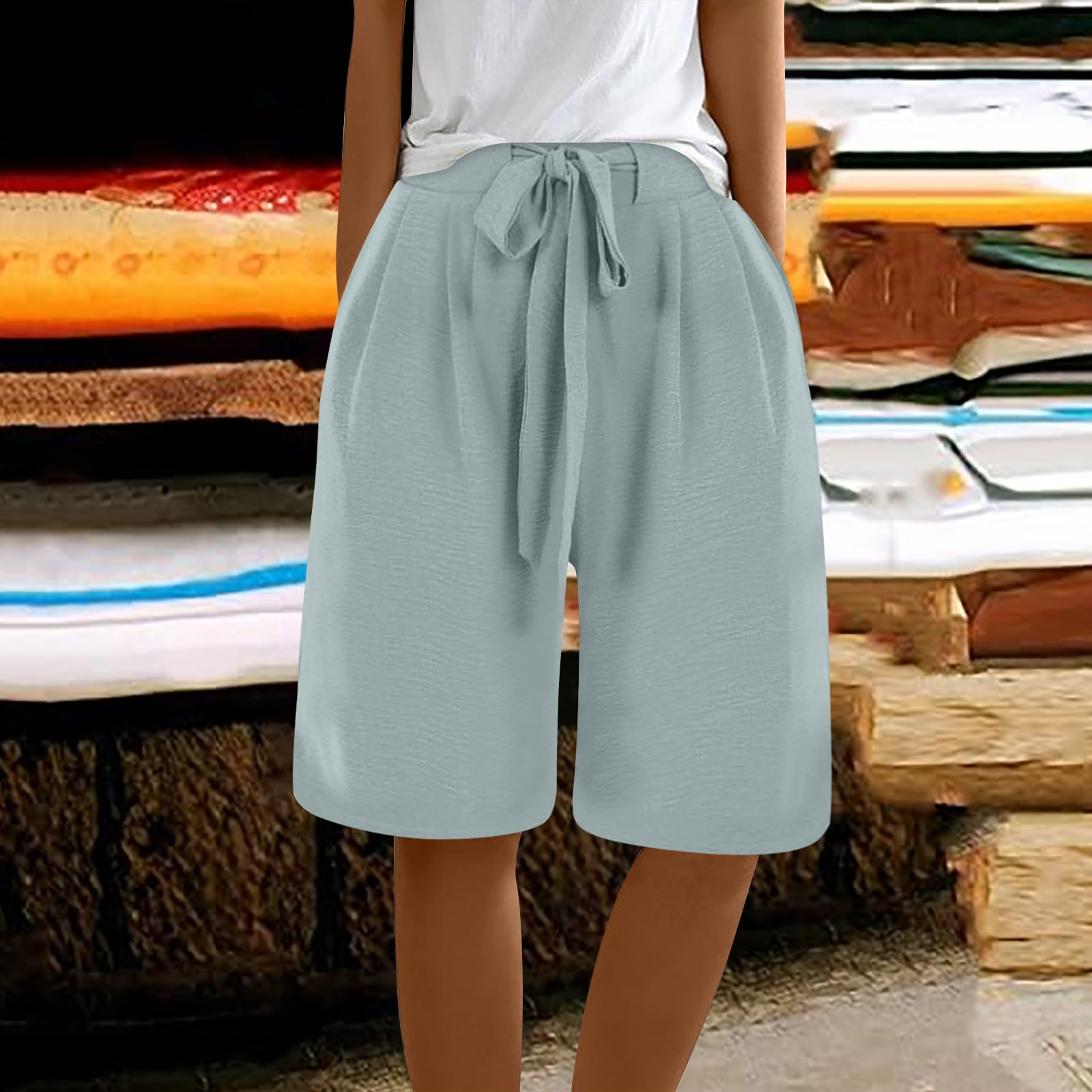 BLOCLOALO Bermuda Shorts Linen Shorts Ladies Casual Pocket Thin Outer ...