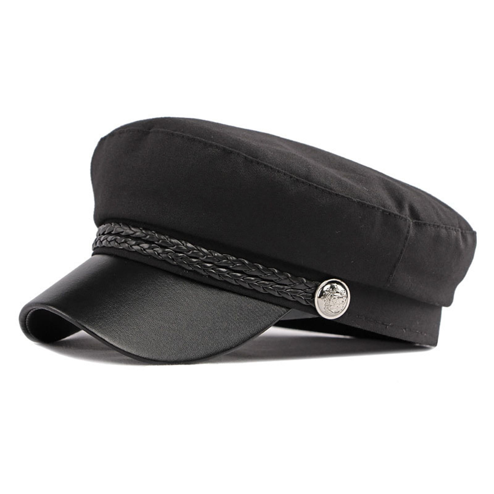 BLOCLOALO Cadet Army Cap Military Style Leather Brim Flat Top Cap for ...