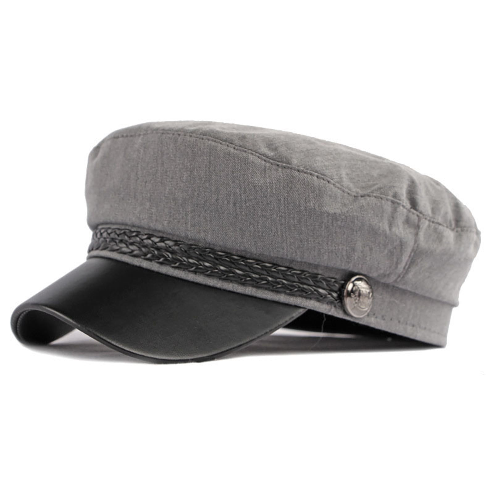 BLOCLOALO Cadet Army Cap Military Style Leather Brim Flat Top Cap for ...