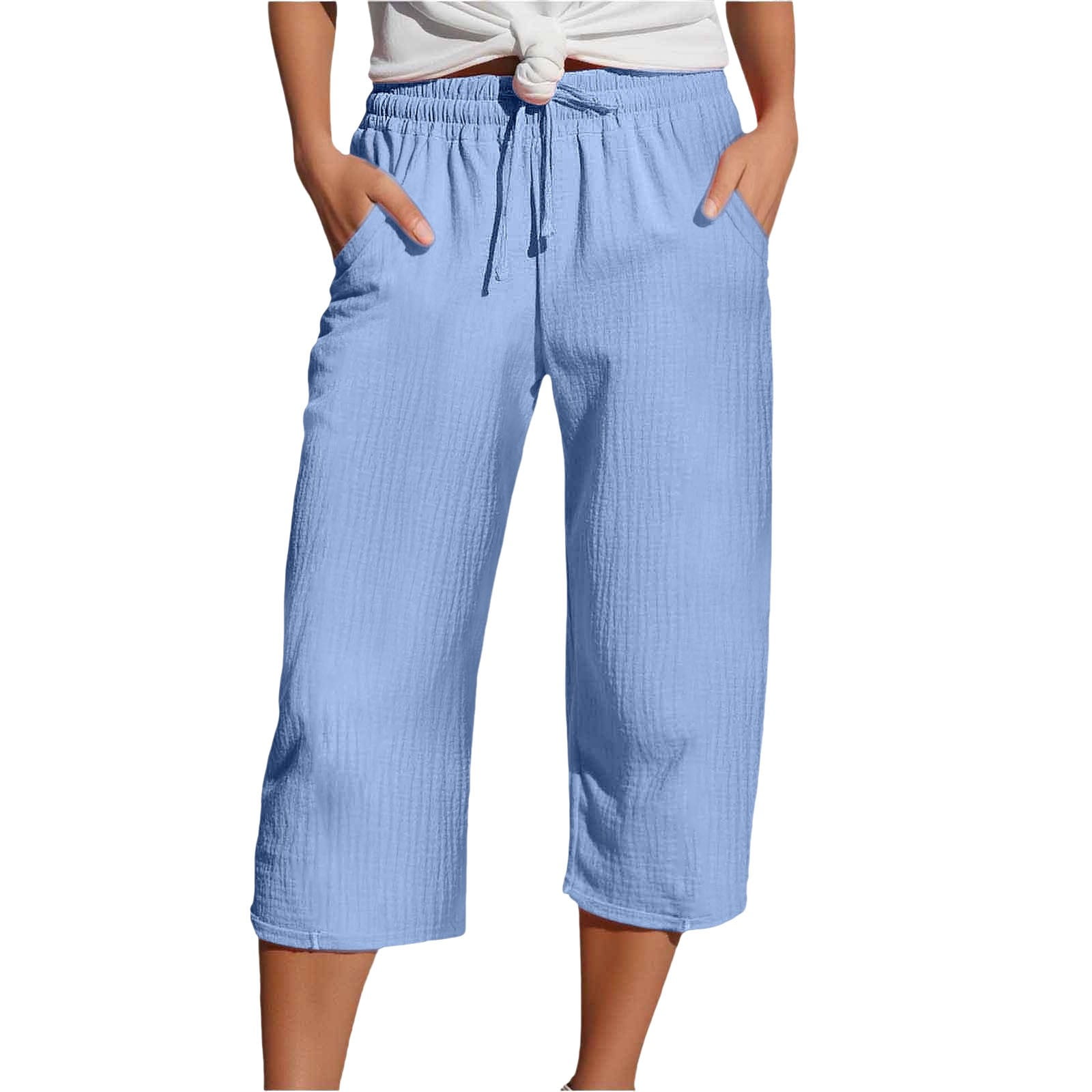 BLOCLOALO Capri Pants Wide Leg Pants Womens Daily Elastic Waist ...