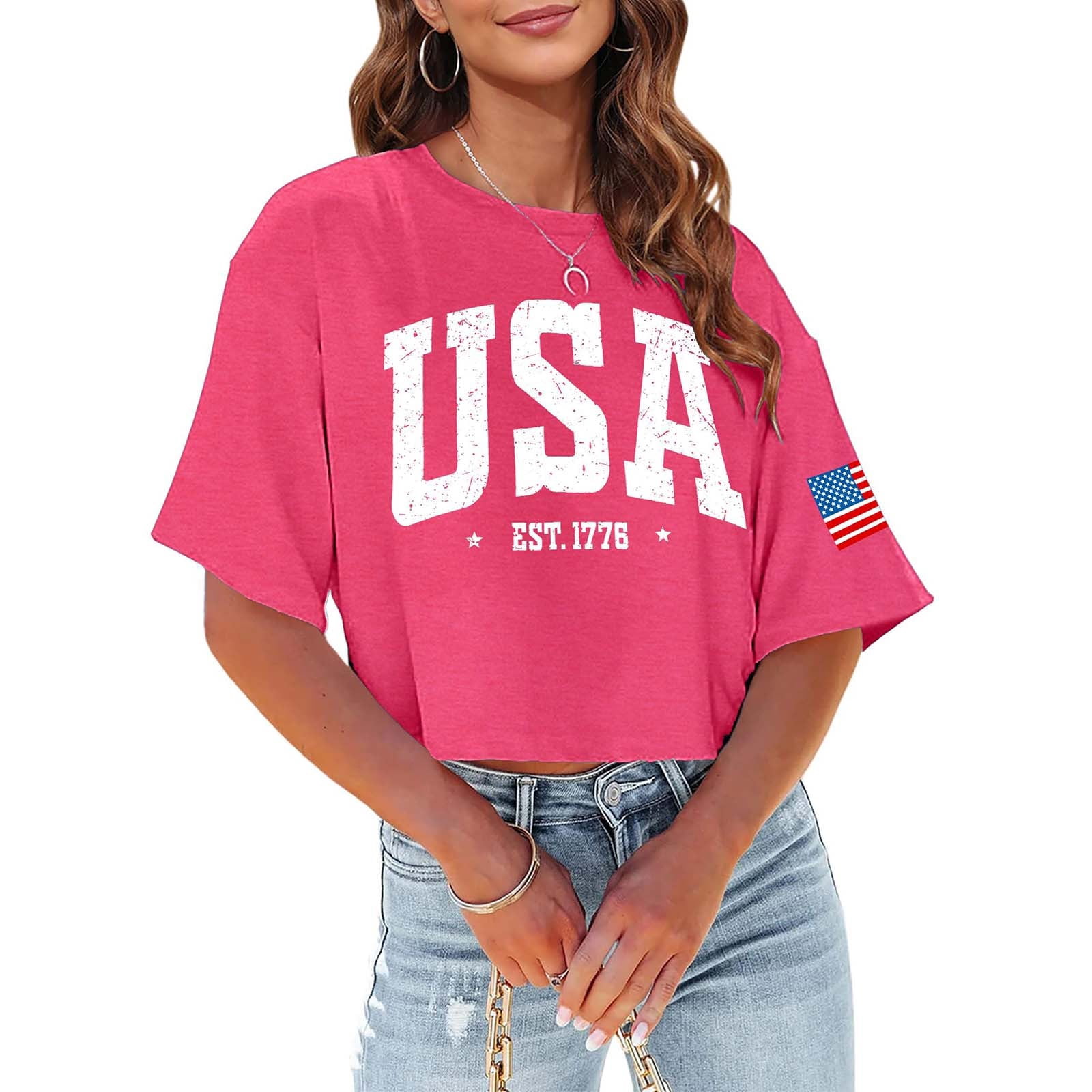 BLOCLOALO Crop Tops Graphic Tees American Flag Crop Tops Women Usa Crop ...