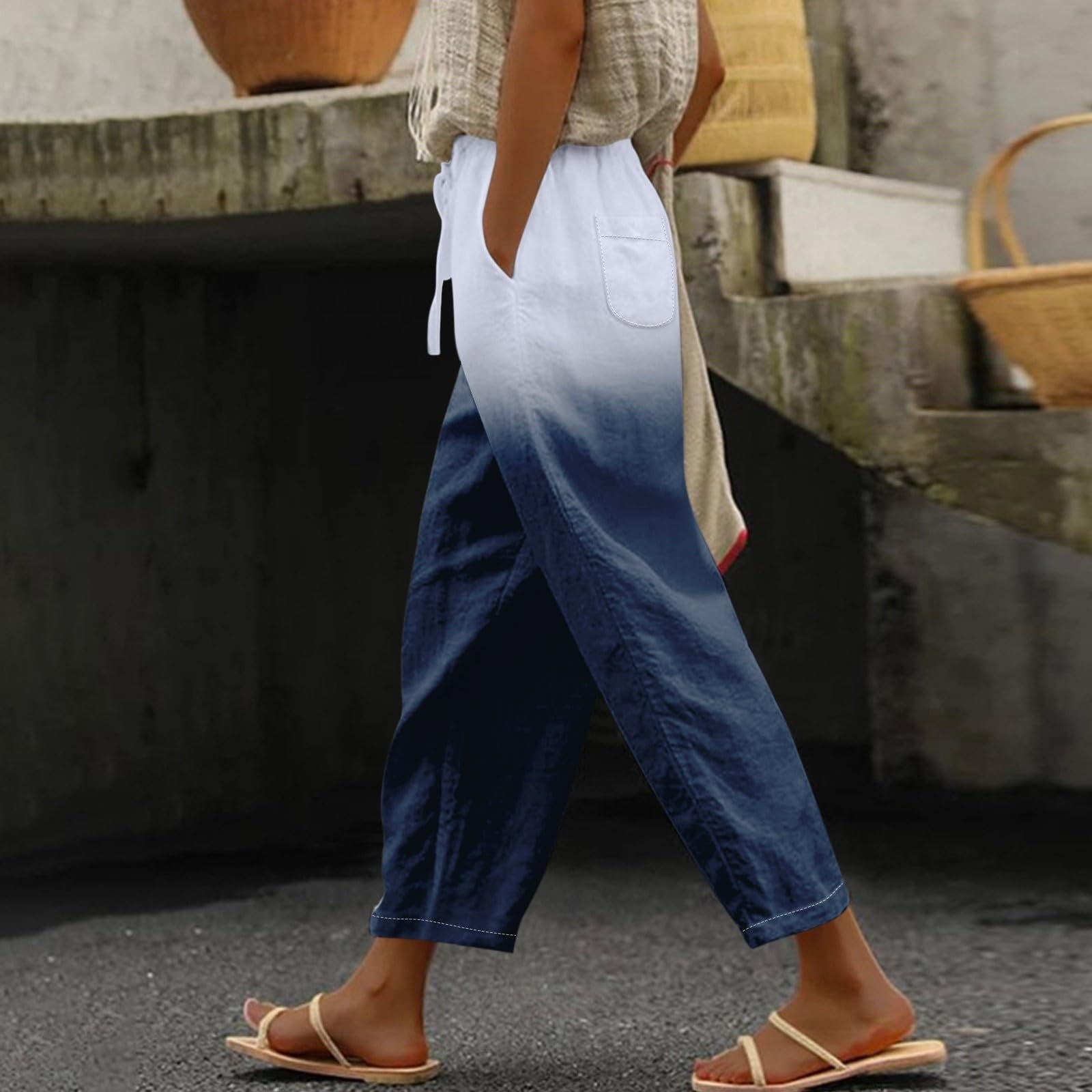 BLOCLOALO Cropped Pants Linen Pants Linen Capris for Women Summer High ...