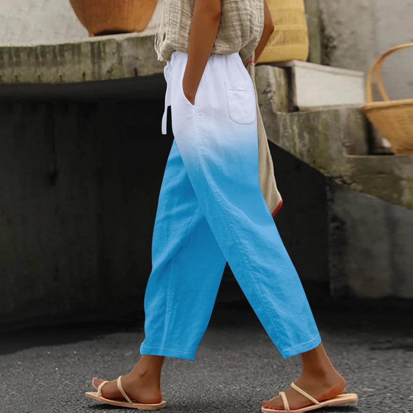 BLOCLOALO Cropped Pants Linen Pants Linen Capris for Women Summer High ...