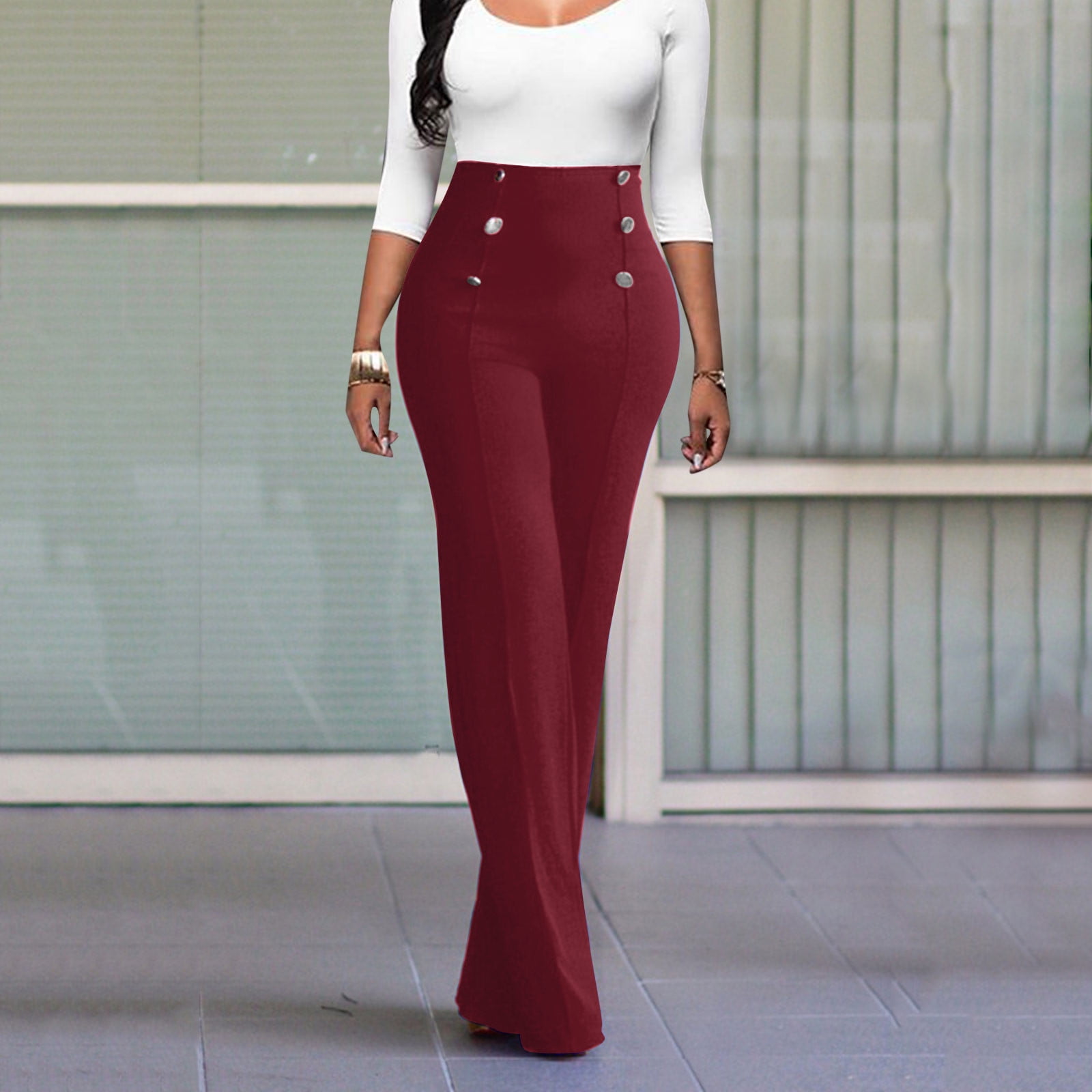 BLOCLOALO Dress Pants Work Pants Ladies Solid Color High Waist Slim ...