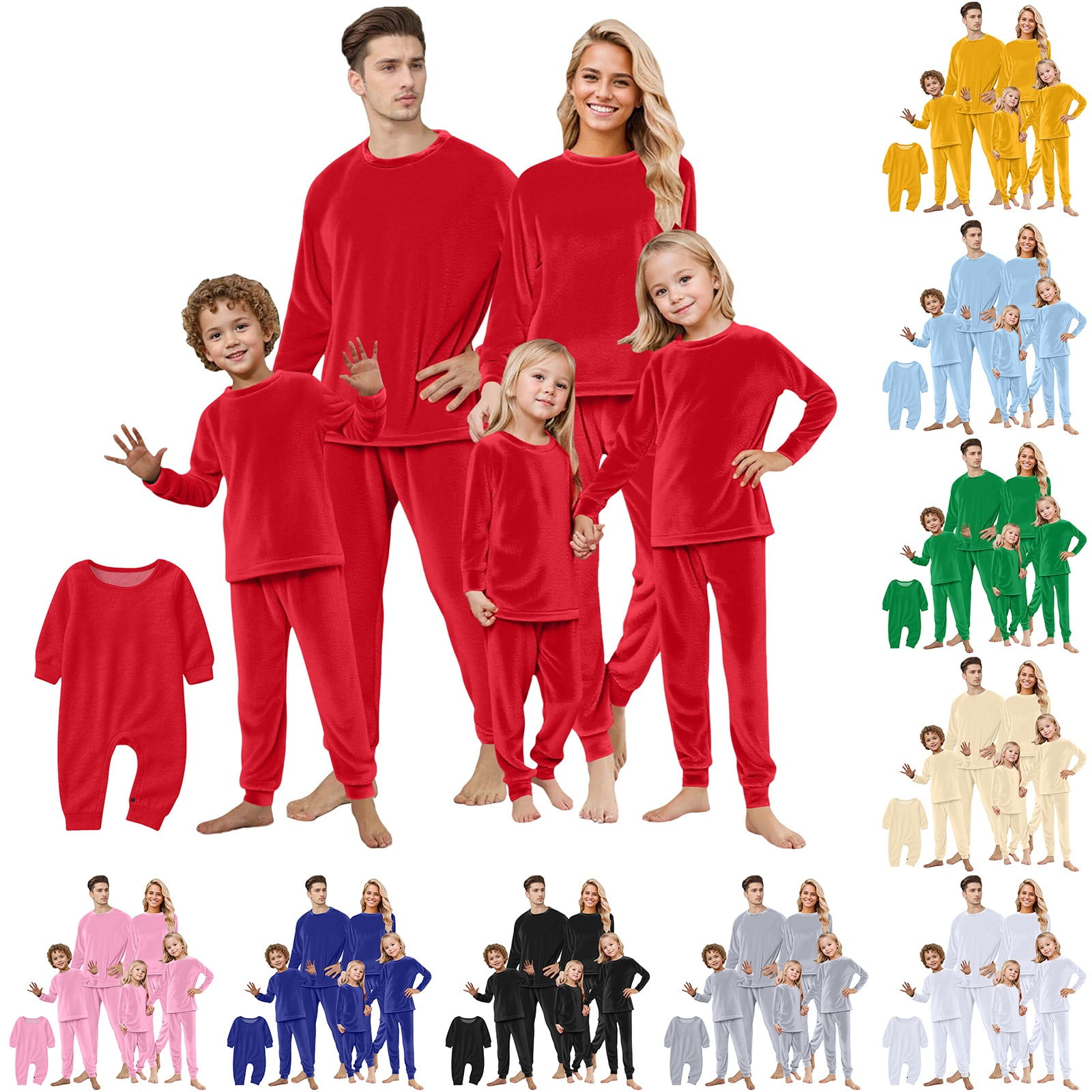 BLOCLOALO Family Matching Christmas Pajamas Set Kid's Solid Color Long ...