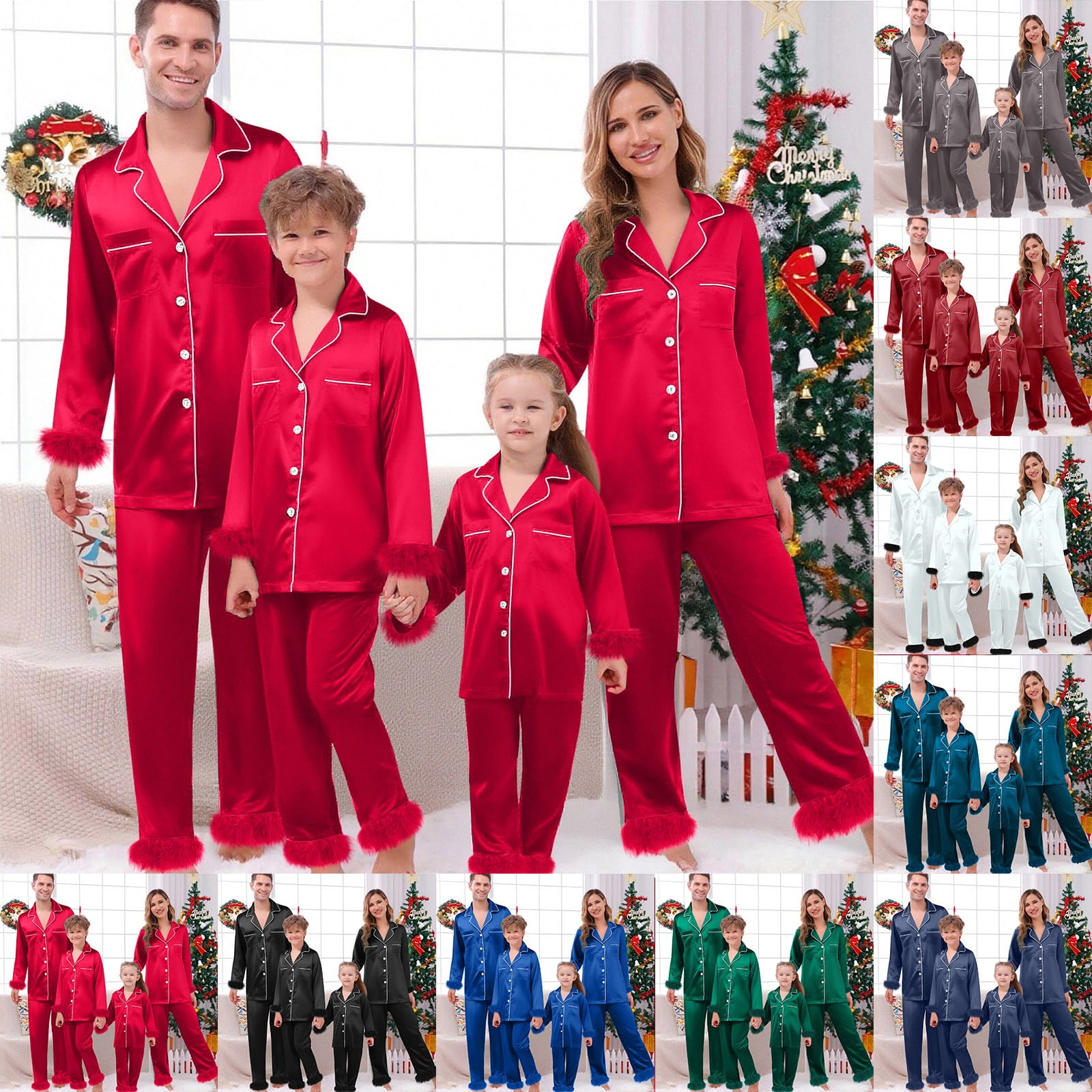 BLOCLOALO Family Matching Christmas Pajamas Set Plaid Button Down Long ...