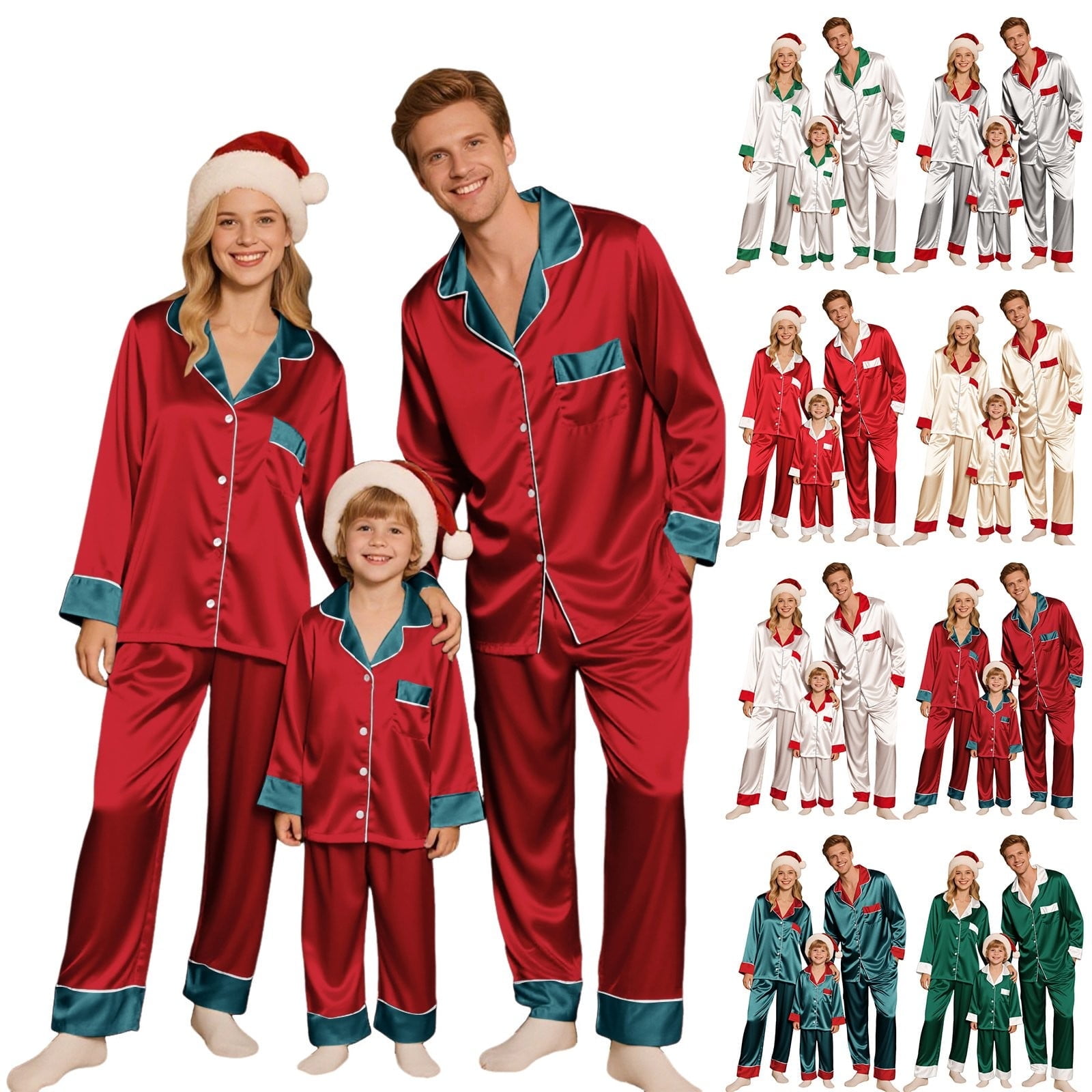 BLOCLOALO Family Matching Christmas Pajamas Set Silk Sleepwear Solid ...