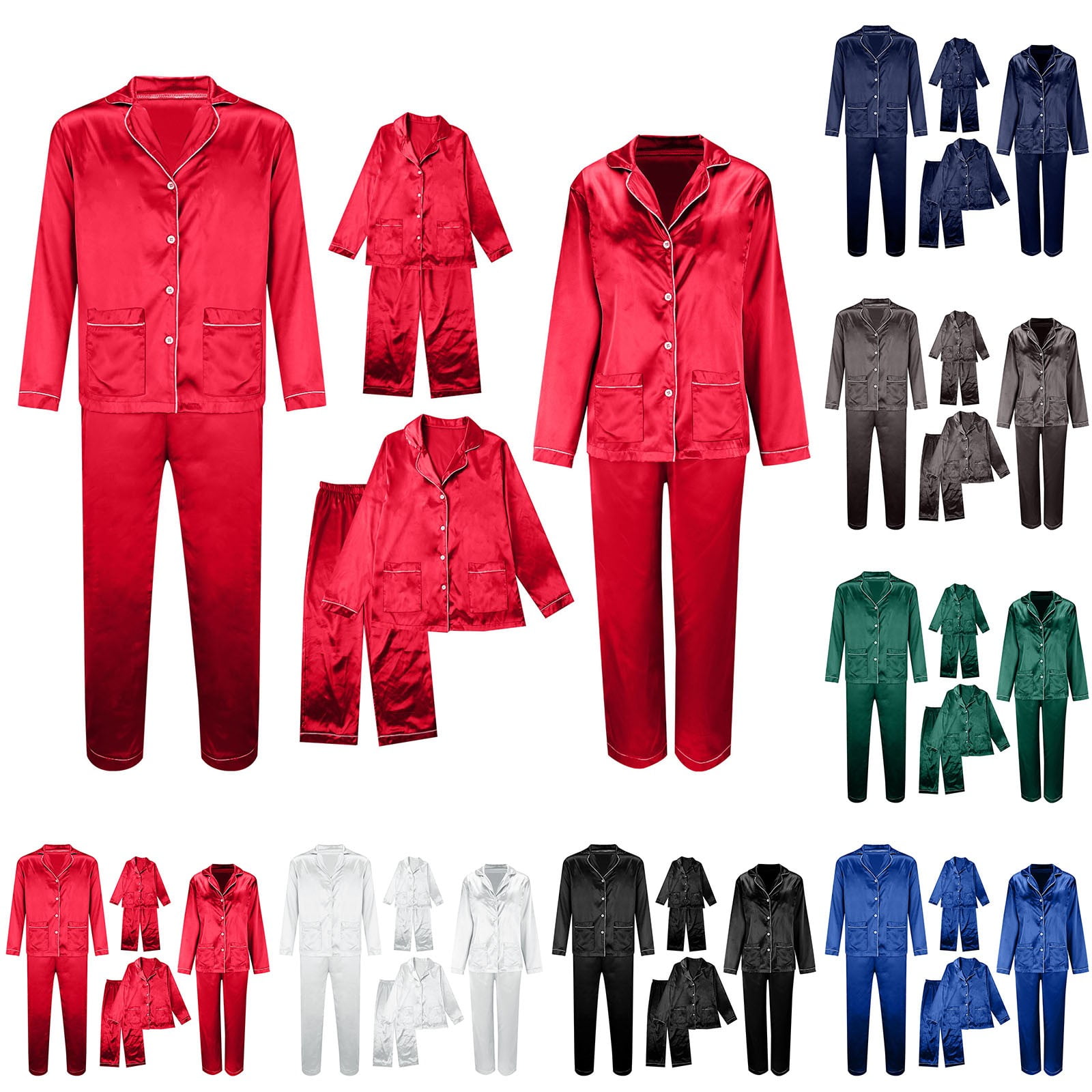 BLOCLOALO Family Matching Christmas Pajamas Set Silk Stain Sleepwear ...