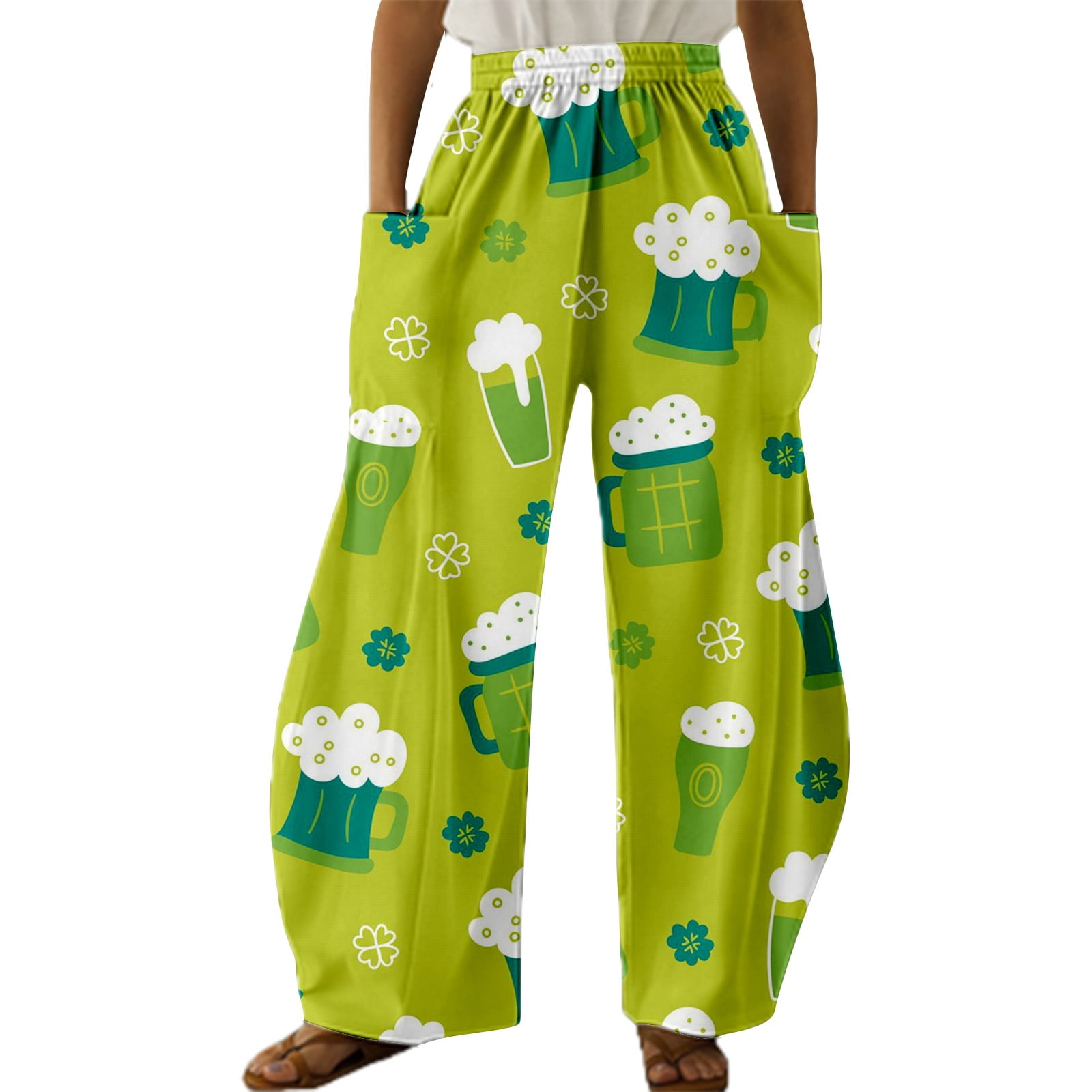 BLOCLOALO St Patricks Day Loose Fit Pants Lucky Irish Shamrock Green ...