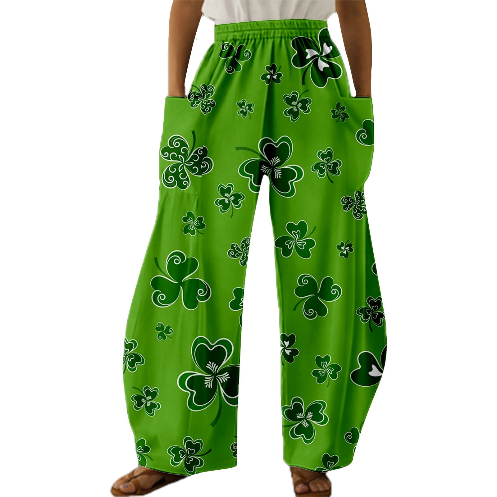 BLOCLOALO St Patricks Day Shamrock Pants Shamrock Print Pants Wide Leg ...
