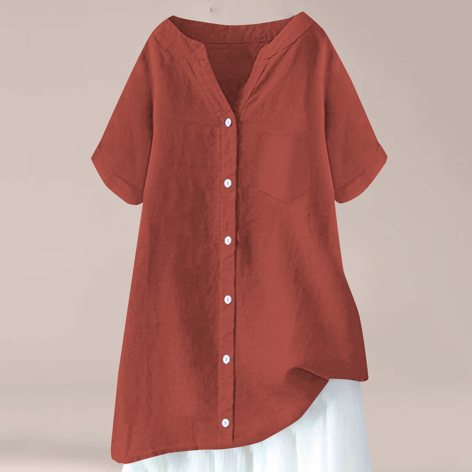 BLOCLOALO T-Shirts Button Down Shirts Women's Cotton Linen Shirts Solid ...