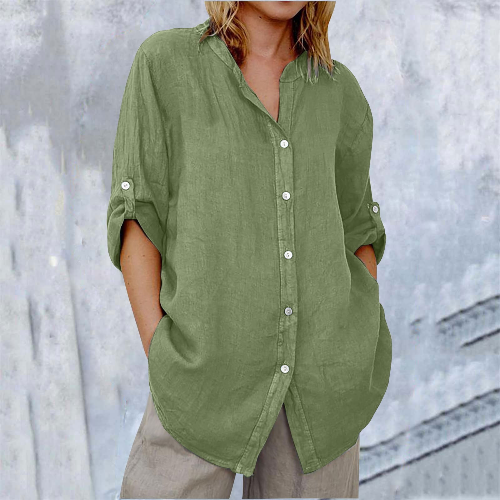 BLOCLOALO T-Shirts Button Down Shirts Womens Linen Shirts Long Sleeve ...