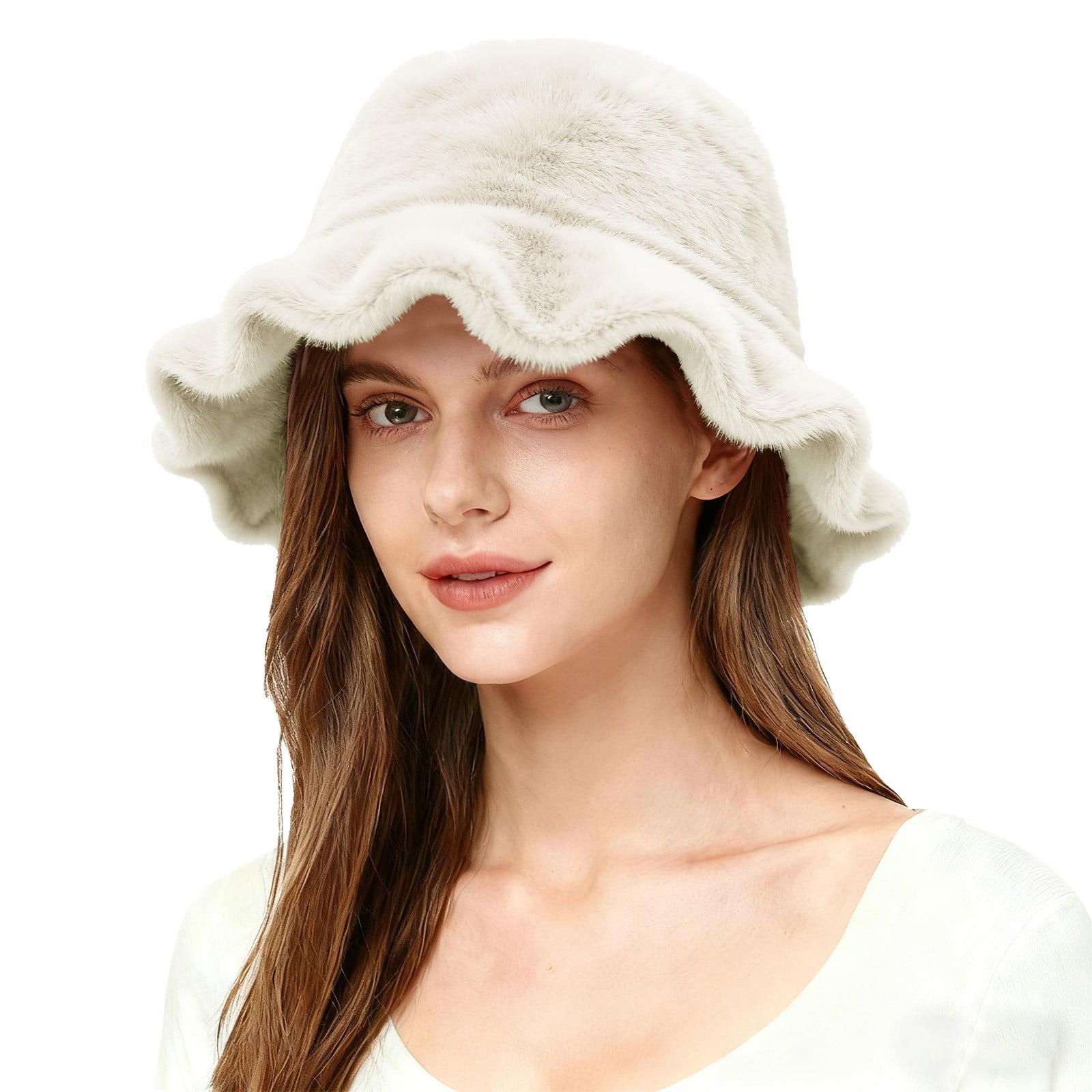 BLOCLOALO Winter Warm Plush Bucket Hats for Women Solid Color Cute ...