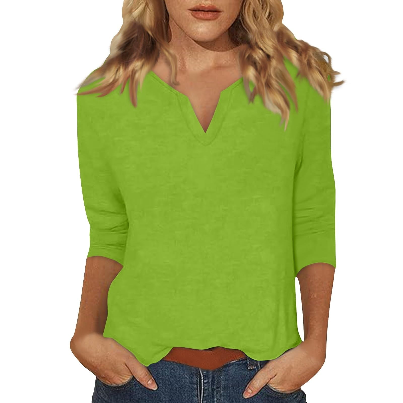 BLOCLOALO Womens 3/4 Sleeve T Shirts Notched V Neck Shirts Summer Basic ...