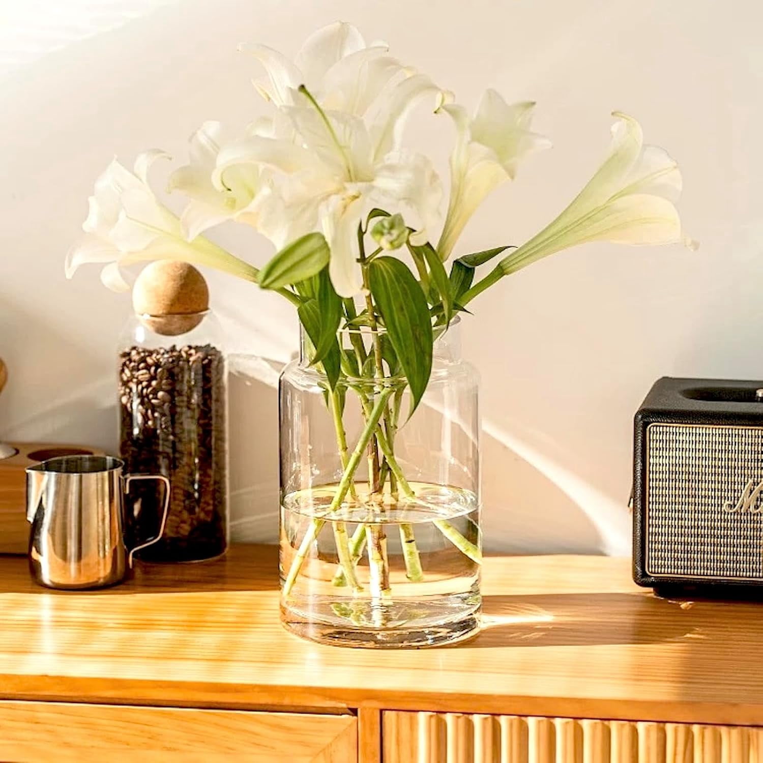 BLOFLO Clear Glass Vase, 9 Inch Large Glass Vase for Flowers, Modern ...