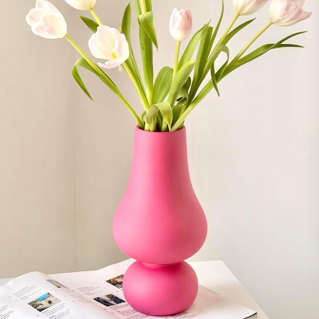 BLOFLO Hot Pink Ceramic Vase, Colorful Ceramic Vase, Modern Dried ...