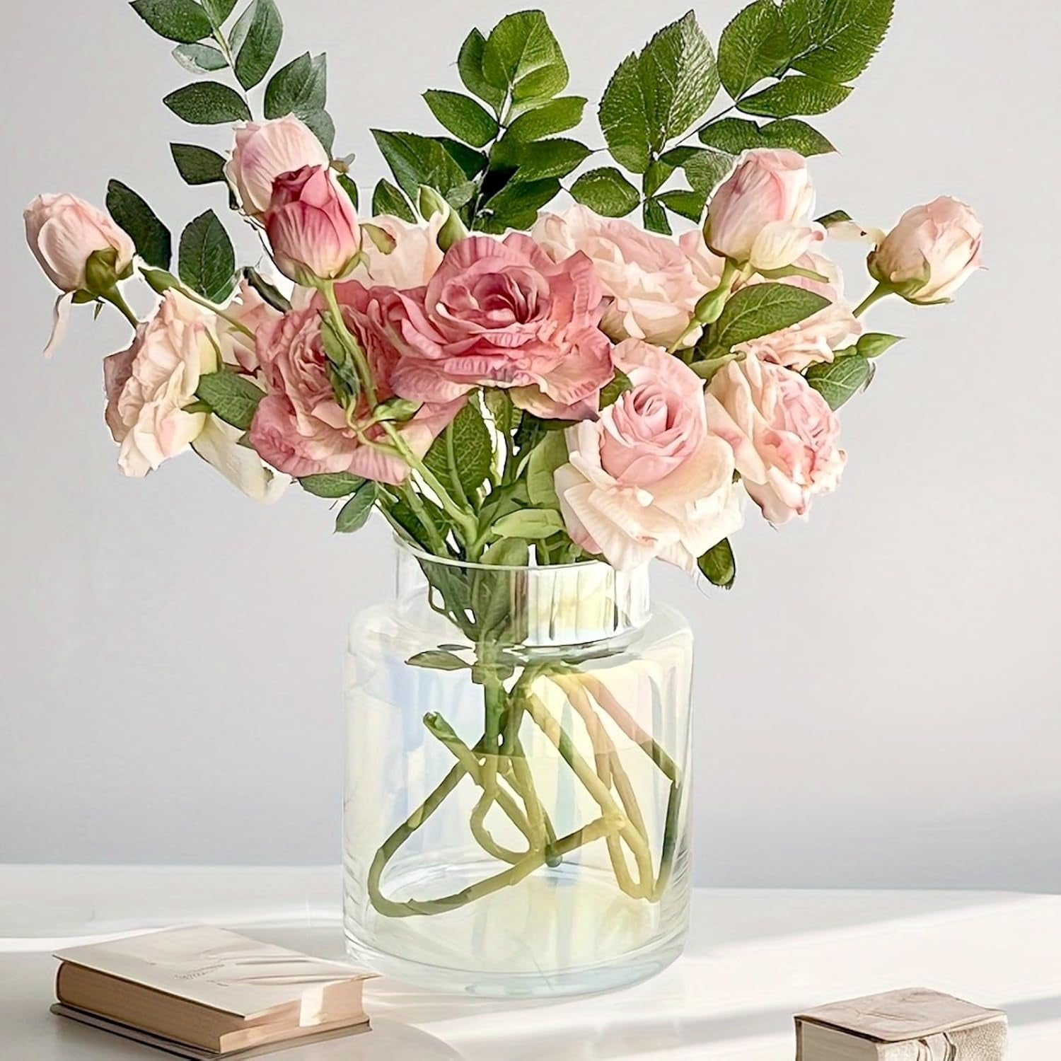 BLOFLO Iridescent Glass Vase, 7 Inch Large Glass Vase for Flowers ...