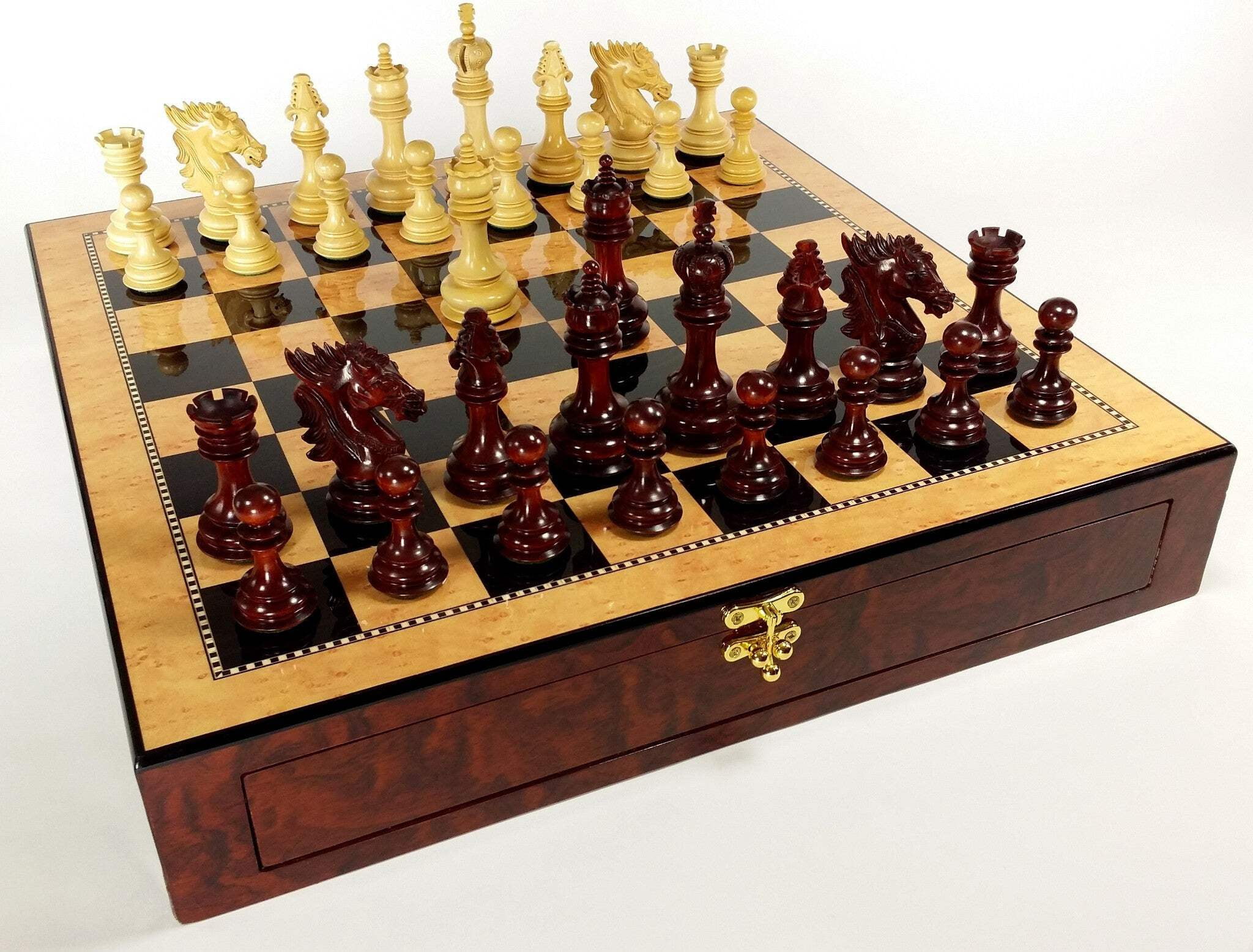 BLOOD ROSEWOOD DRAGON 4 5/8" Large Staunton Chess Set Walnut Color ...