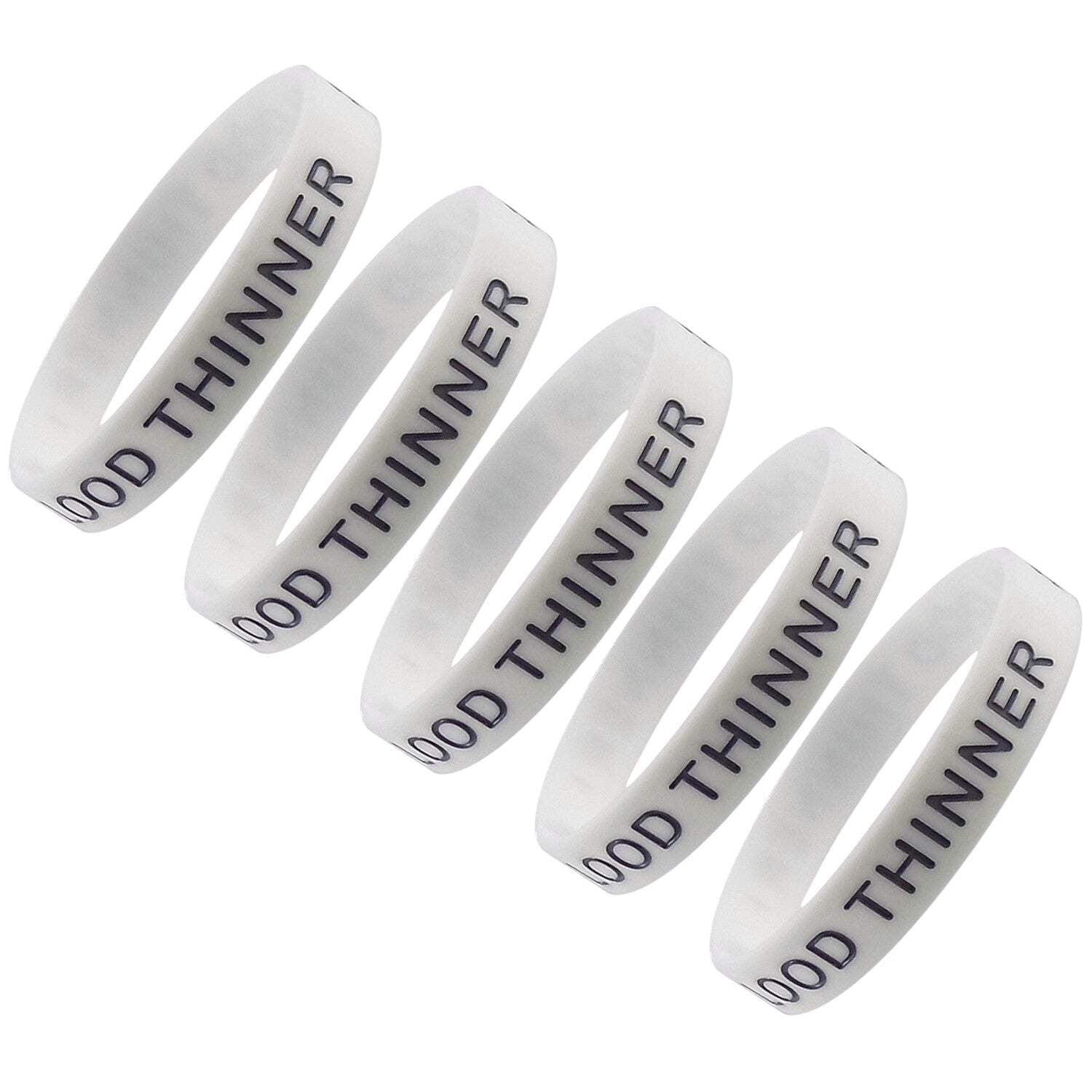 "BLOOD THINNER" Medical Alert ID Silicone Bracelet Wristbands 5 Pack ...