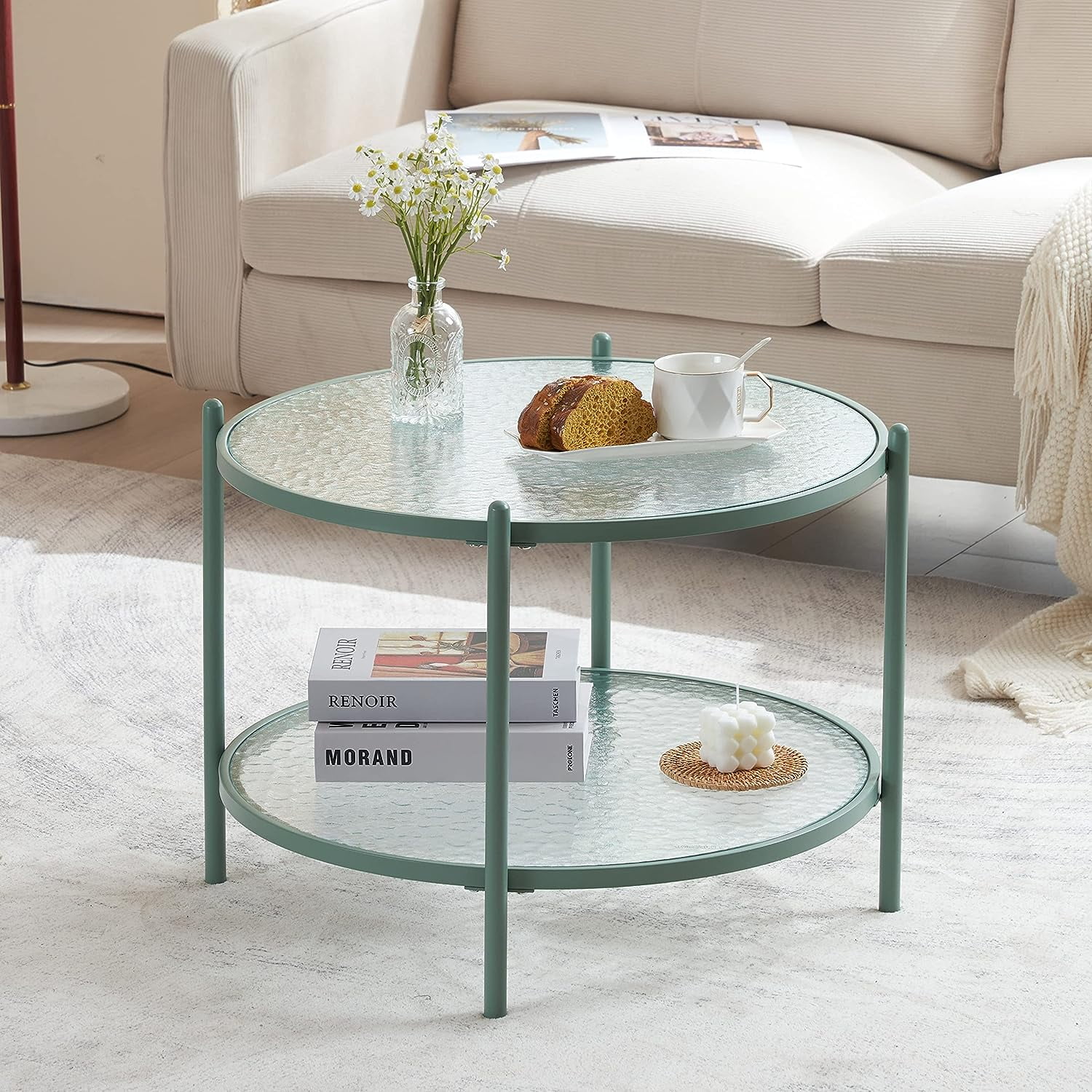 BLOOM 25.6" Small Light Bright Green Round Coffee Table Water-Wave ...