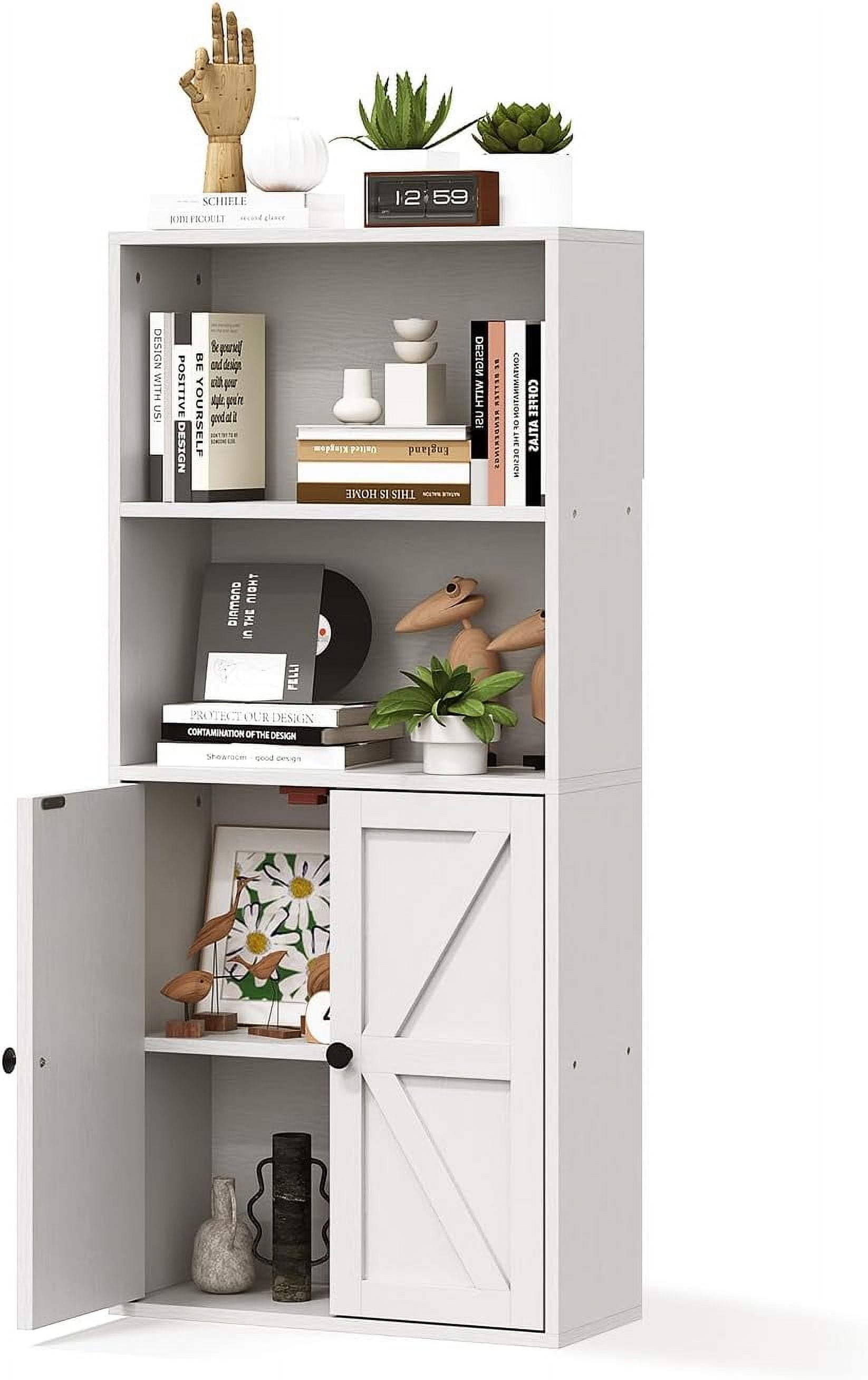 BLOOM 4-Tier Bookshelf and Bookcase, Wooden Bookshelves with Cabinet Doors, Floor Bookshelves ...
