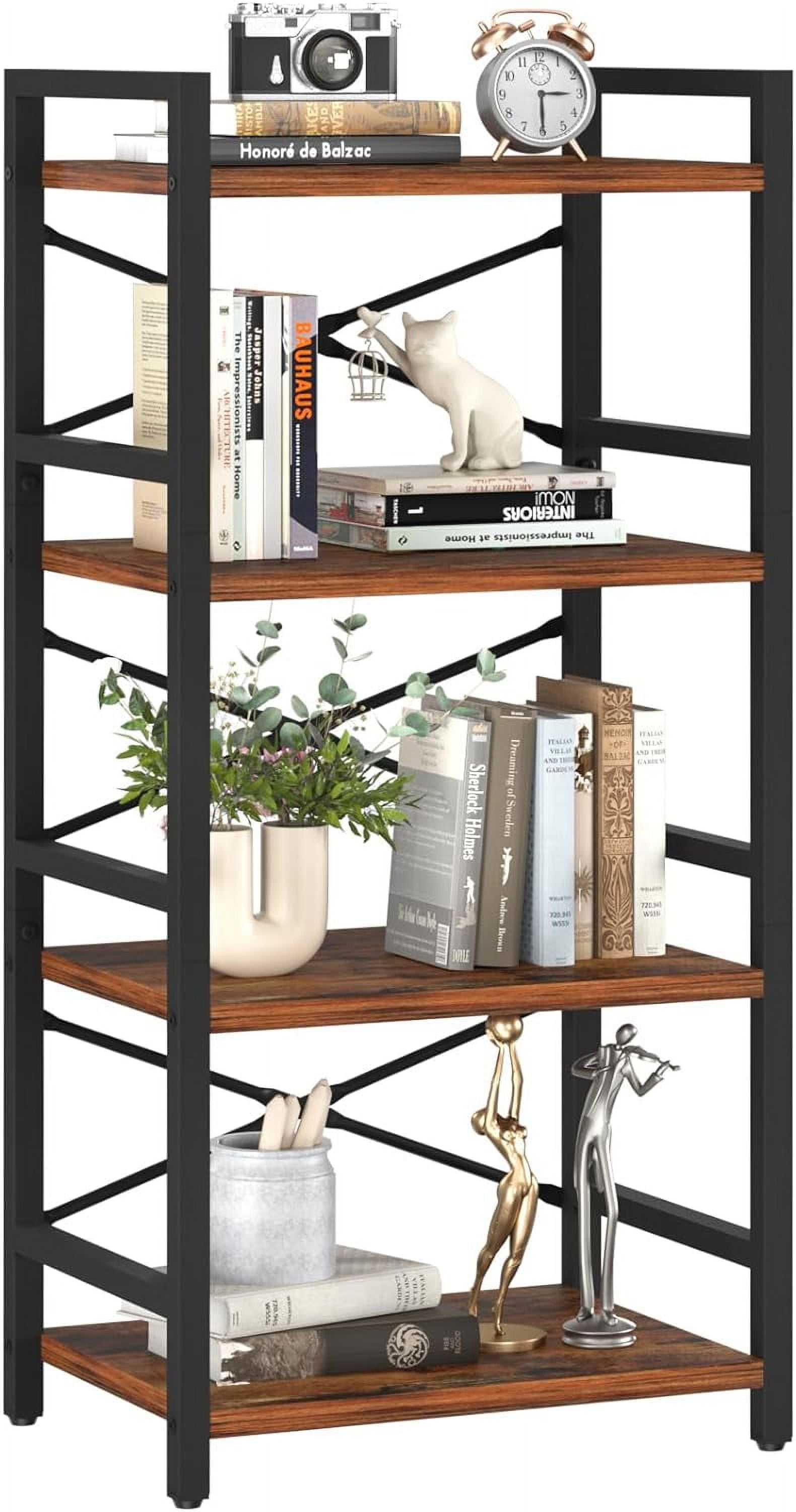 BLOOM 4 Tier Bookshelf - Small Book Shelf Industrial Bookcase, Narrow ...