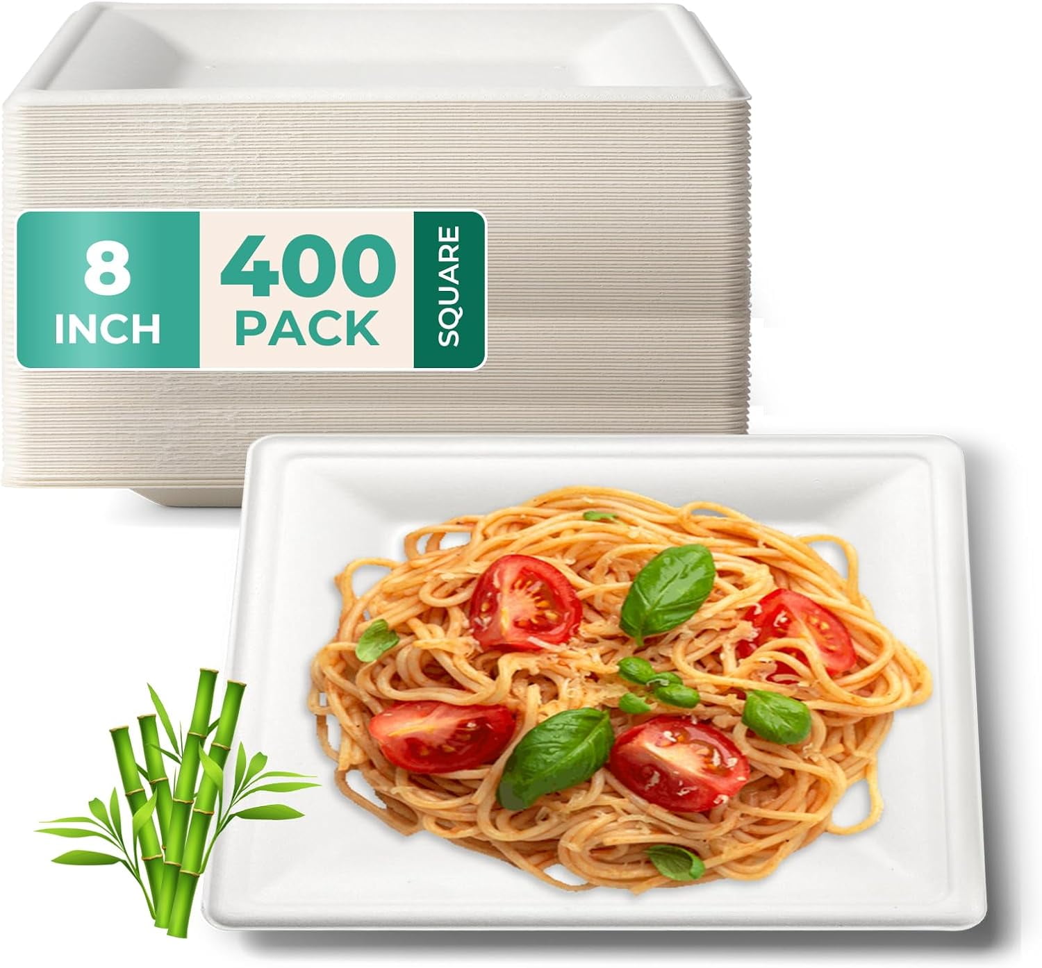 BLOOM 400 Pack Compostable Plates, 8" Biodegradable Square Plates ...