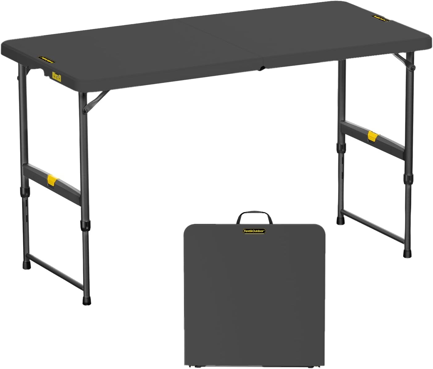 BLOOM 4ft Portable Folding Table, One-Handed Height Adjustment, 4 Heights, Gravity Lock, Carry ...