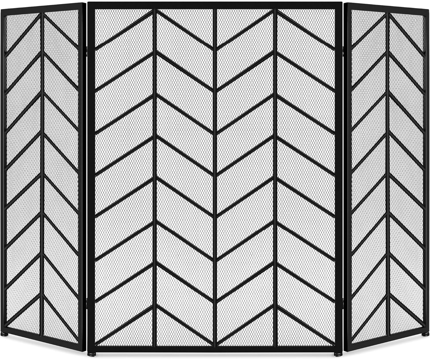 BLOOM 52x31in 3 Panel Chevron Fireplace Screen, Mid Century Modern ...