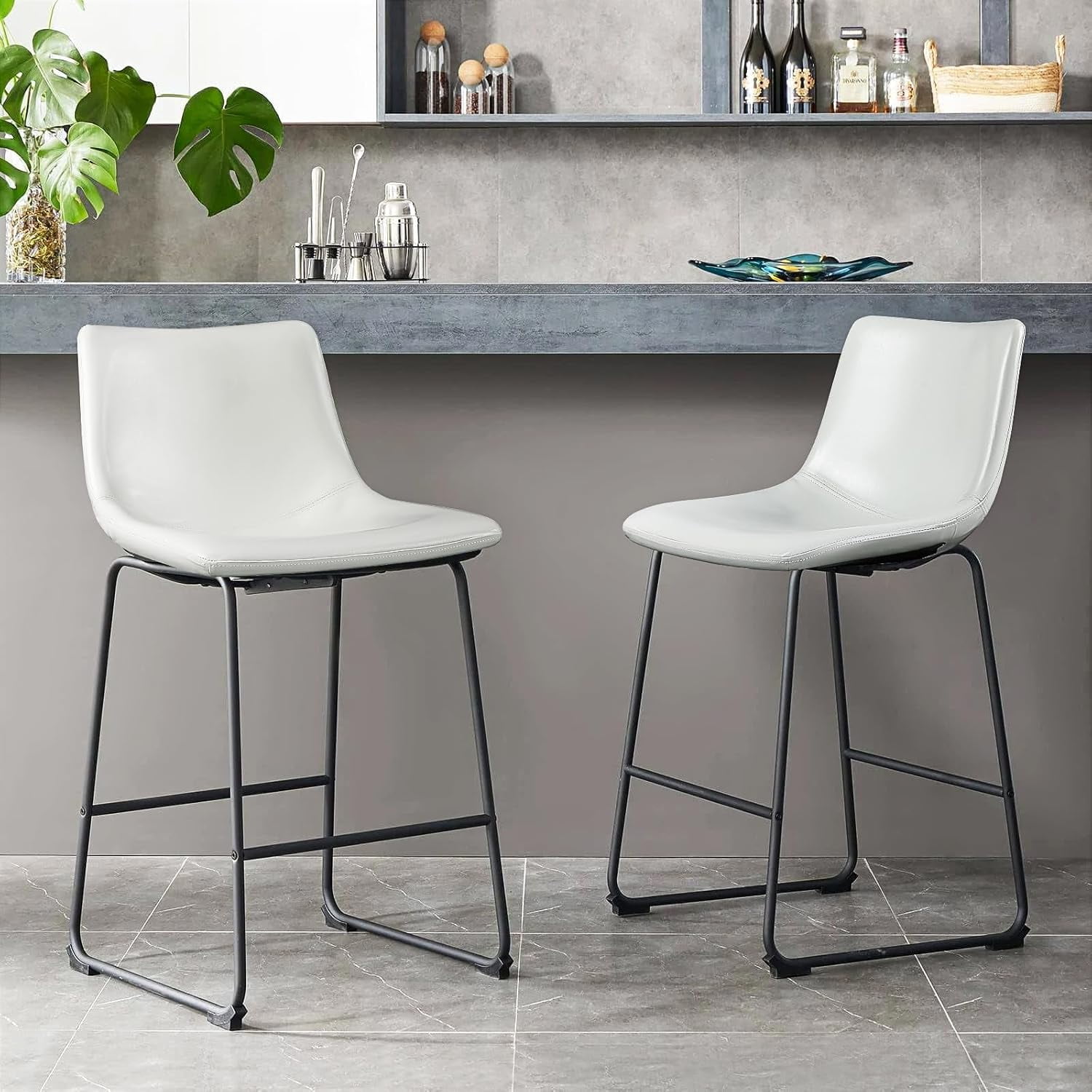 BLOOM Counter Height Bar Stools Set of 2,Barstools with Back,Faux Leather Counter Stools for ...
