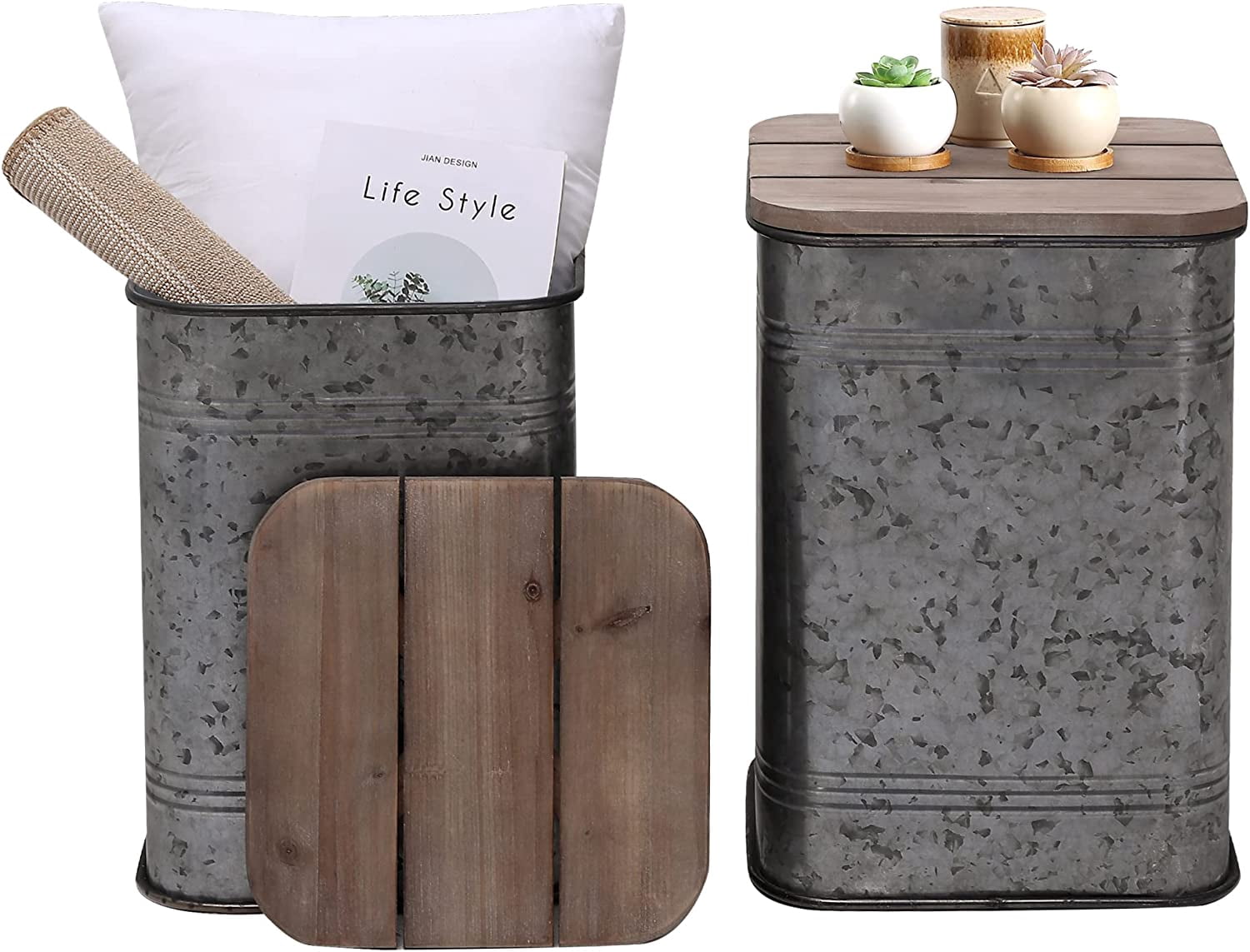 BLOOM Farmhouse Accent Side Table, Rustic Storage Ottoman Seat Stool ...